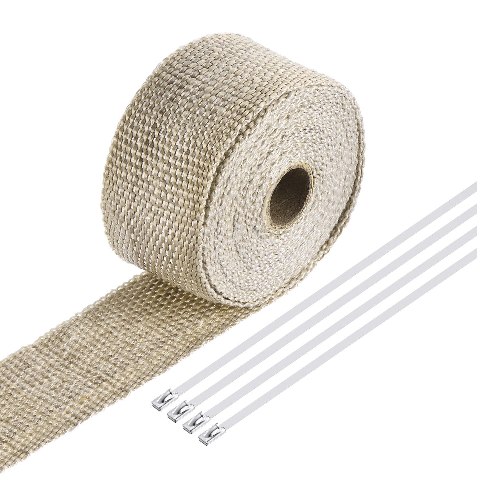 Fiberglass Exhaust Wrap Tape, 2" x 16' Beige Header Heat Wrap with 4 ...