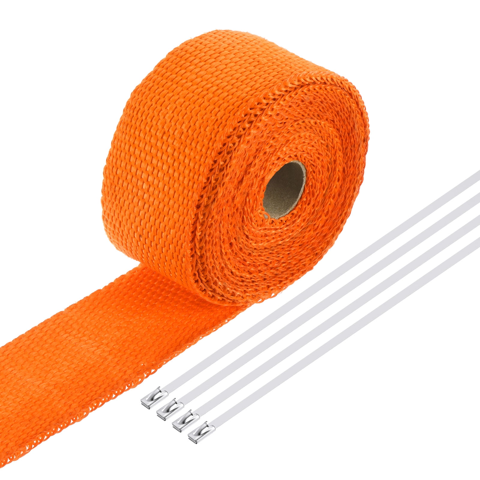 Fiberglass Exhaust Wrap Tape, 2" x 16' Orange Header Heat Wrap with 4 ...