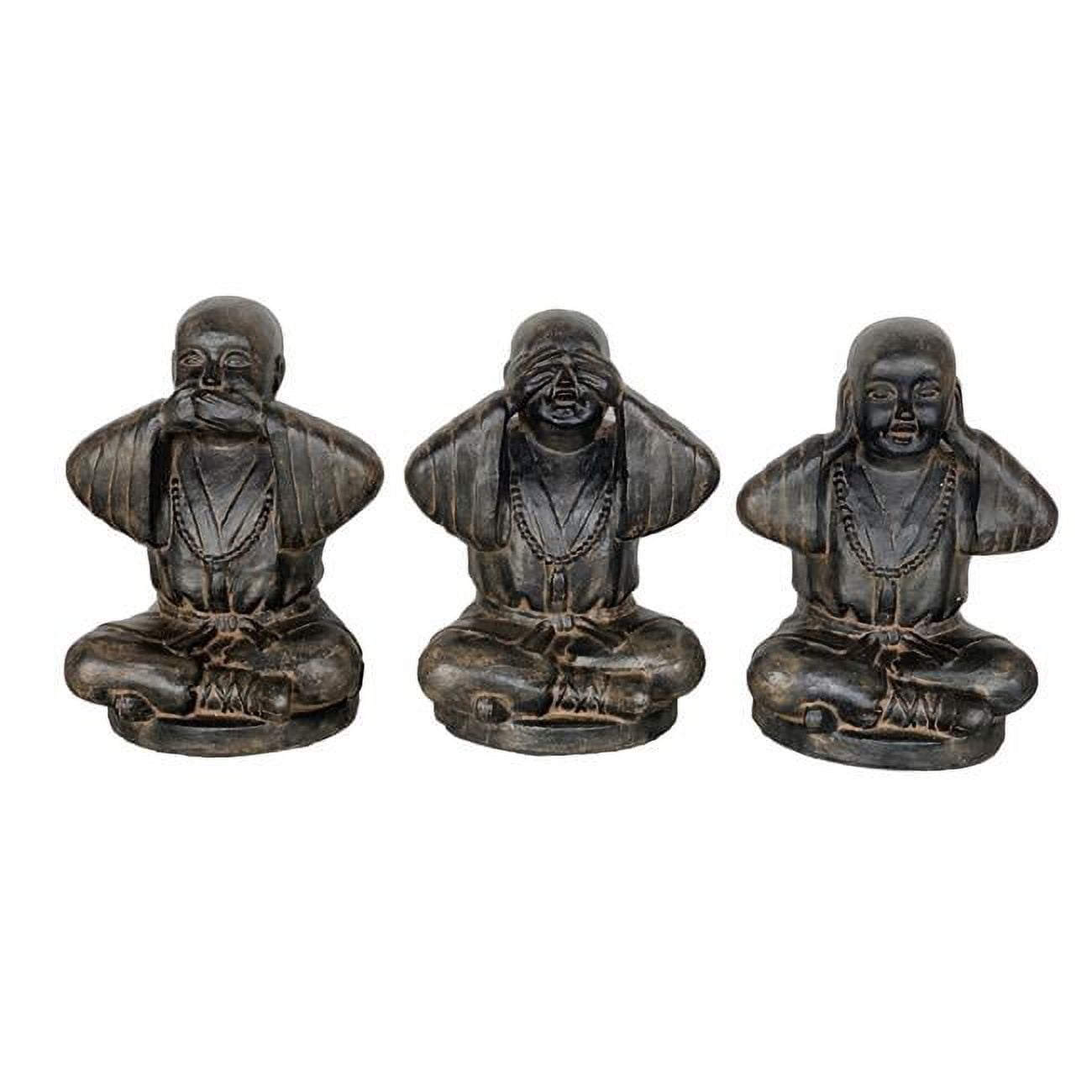 Fiberglass Reinforced Cast Stone Hear See & Speak No Evil Monk, Black ...