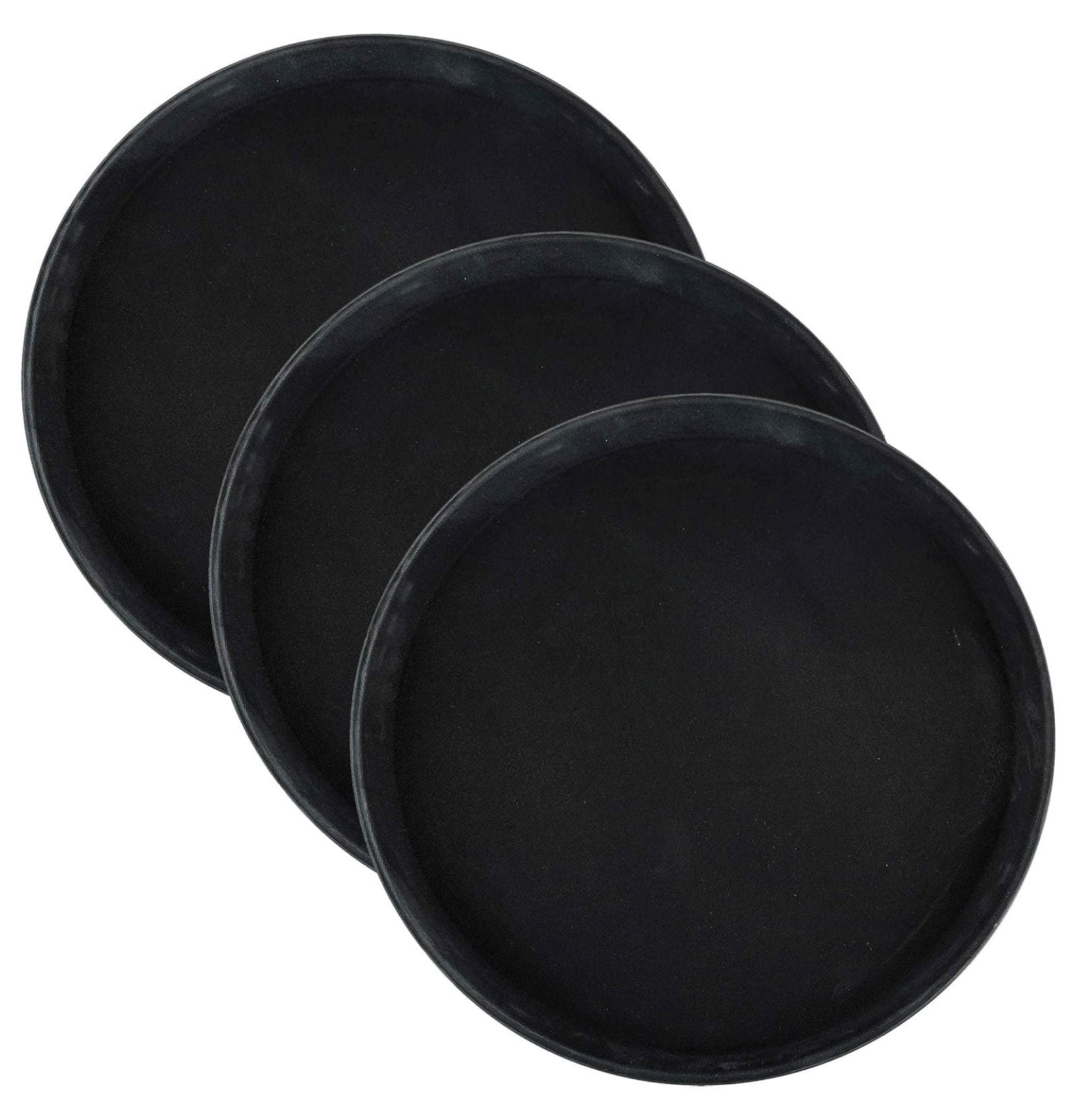 Fiberglass Trays - Round Non-Slip Serving Tray Set, 14 Inch - Black (3 ...