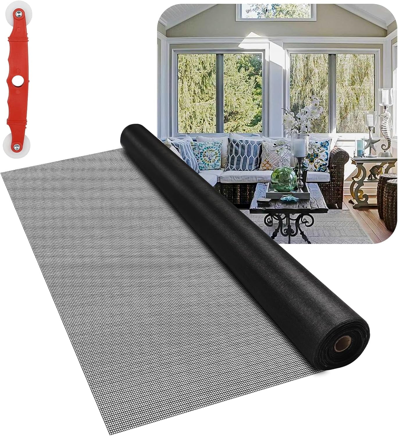 Fiberglass Window Screen Mesh Roll - 36"x100', Easy-to-Cut Screen Door ...