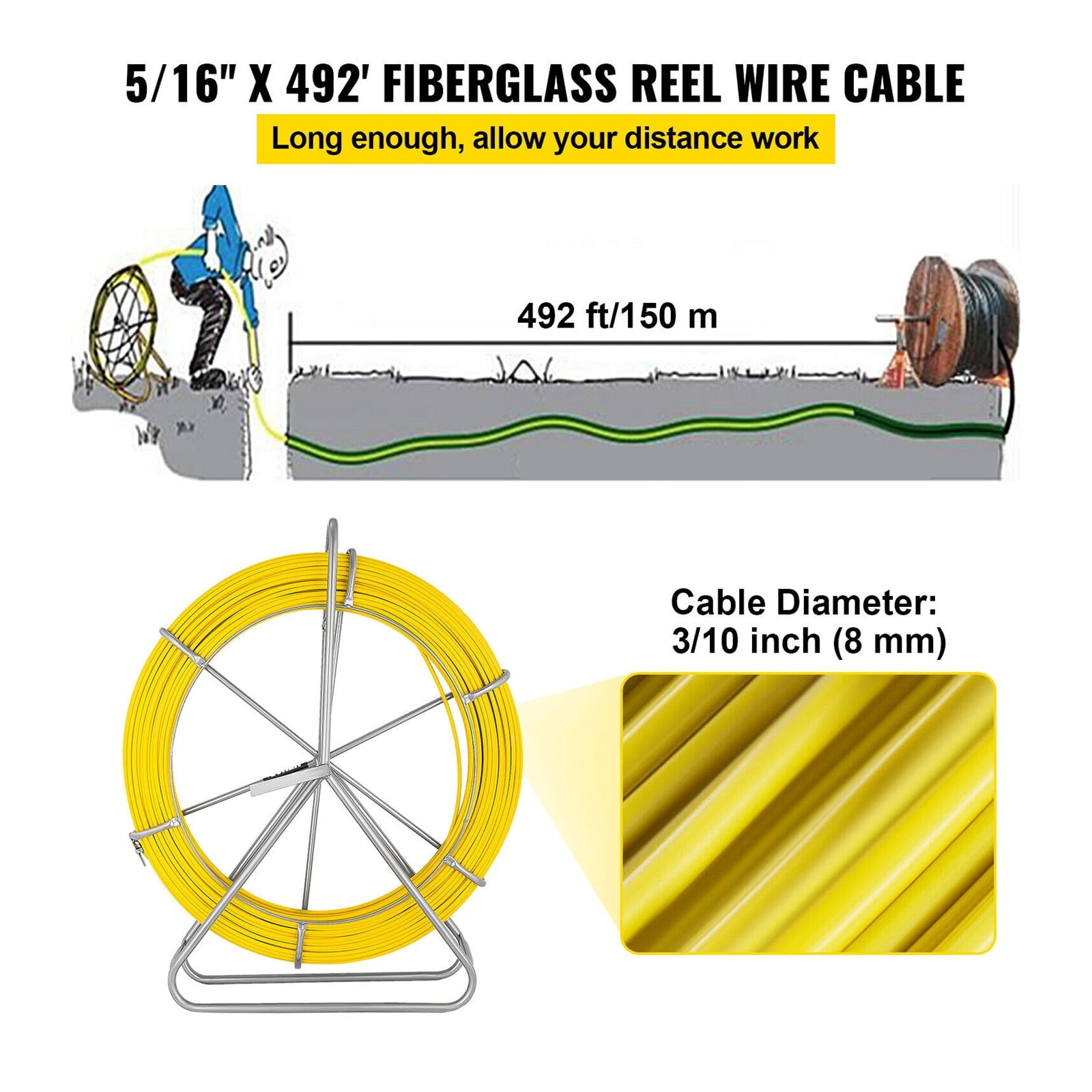 Fiberglass Wire Cable Running Rod Snakes Fish Tape Rodder 6MMx130M/200M ...