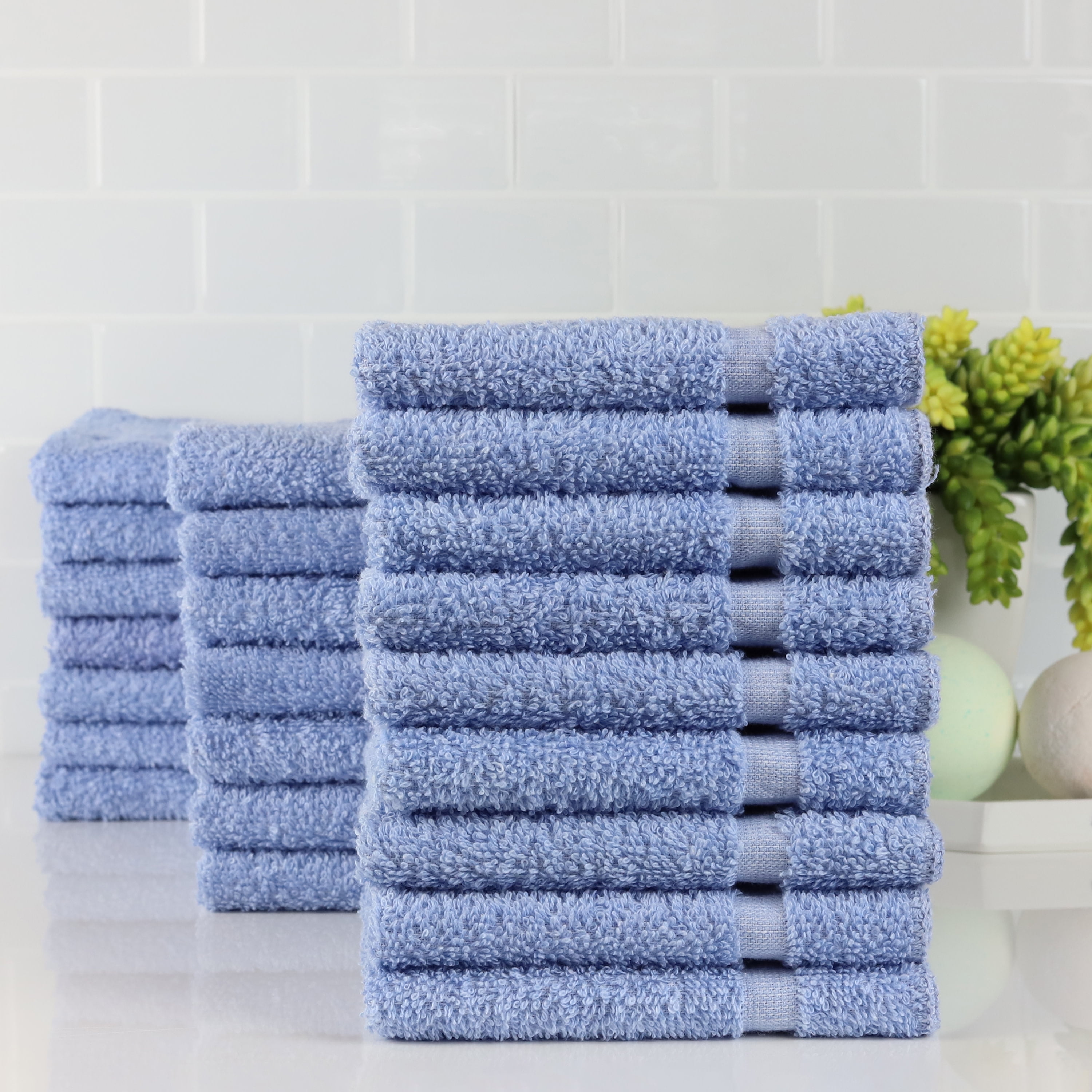 Fibertone 24-Piece Washcloth Set, Bleach Safe, Solid Porcelain Blue ...
