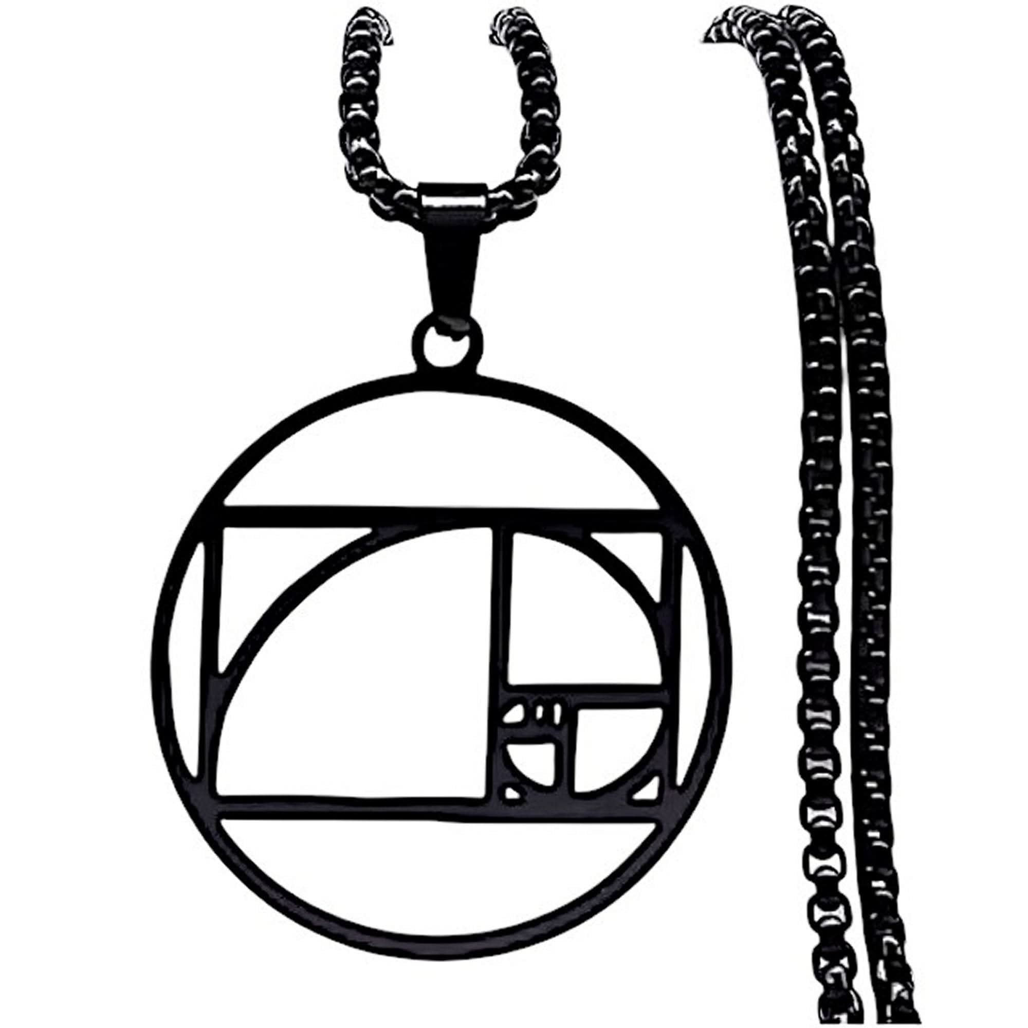Fibonacci Spiral Necklace Black Stainless Steel Sacred Geometry Pendant ...