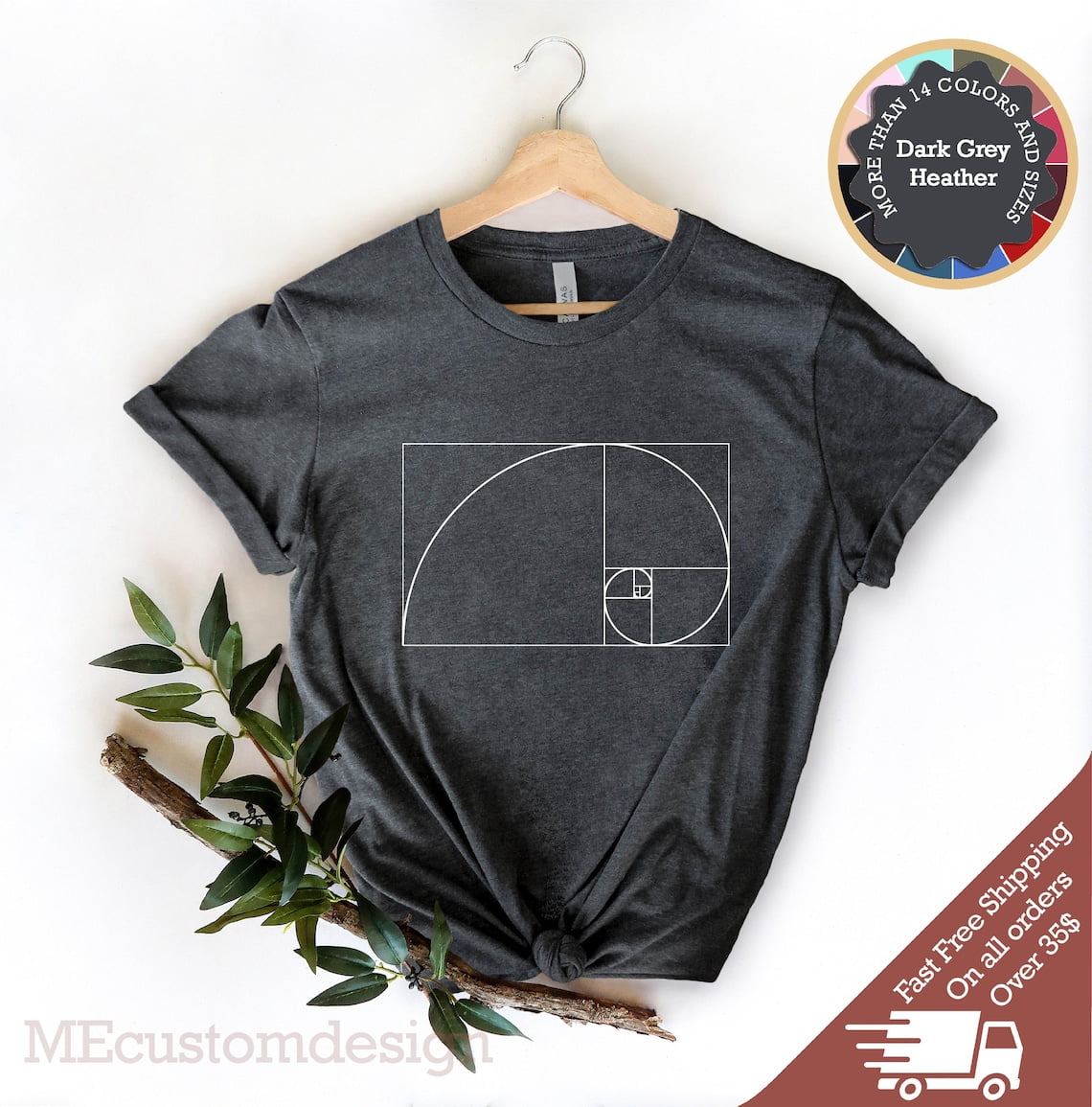 Fibonacci Spiral T-Shirt, Golden Ratio Math Shirt, Sacred Geometry ...