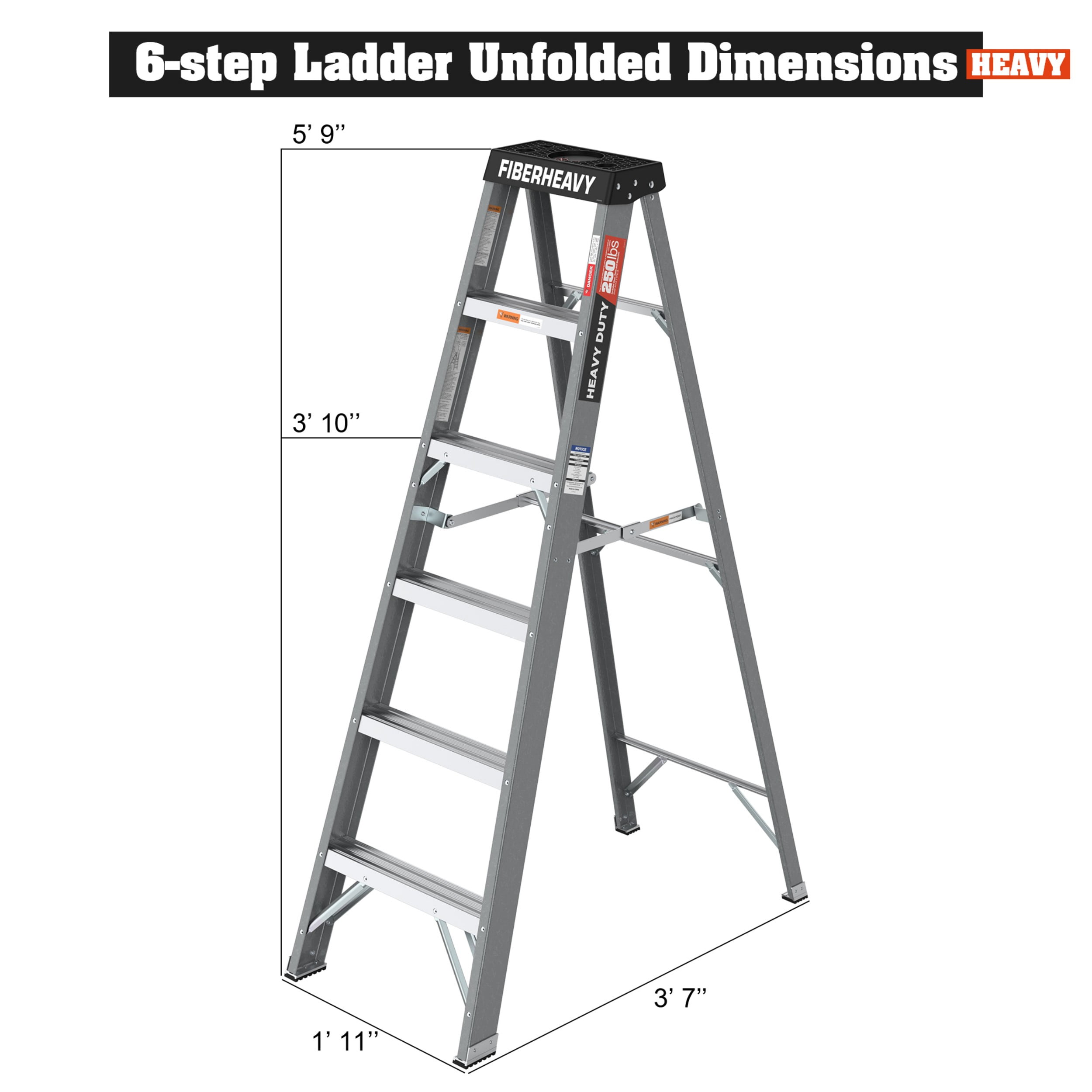 Fibreglass Step Ladder 6-Step 250lbs Gray - Walmart.com