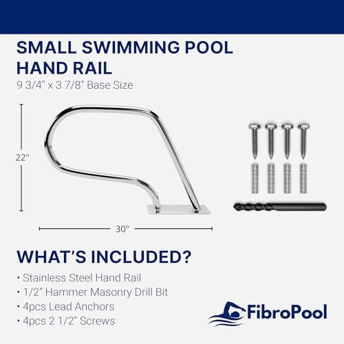 FibroPool Stainless Steel Pool Handrail with Easy Mount Base Plate for ...