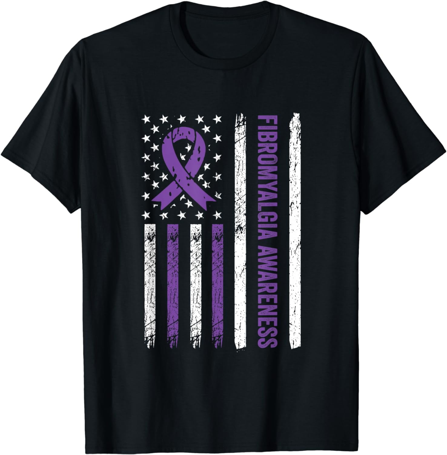 Fibromyalgia Awareness Flag Fibro Warrior Purple Ribbon T-Shirt ...