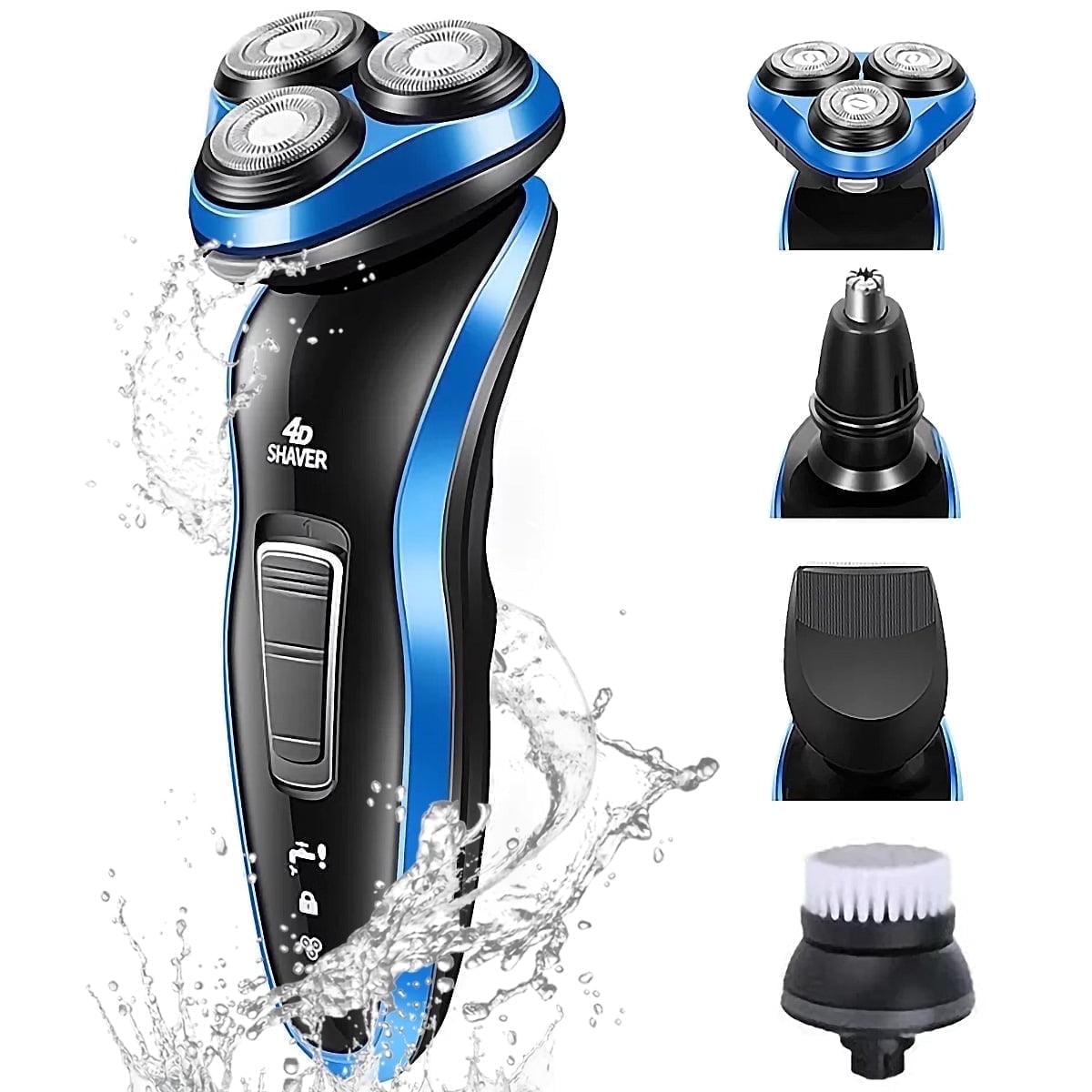 Ficcug 4 in 1 Electric Shavers for Men Rechargeable Face Electric Razor with Beard Nose Hair Trimmer Wet Dry Use Grooming kit for Husband Dad