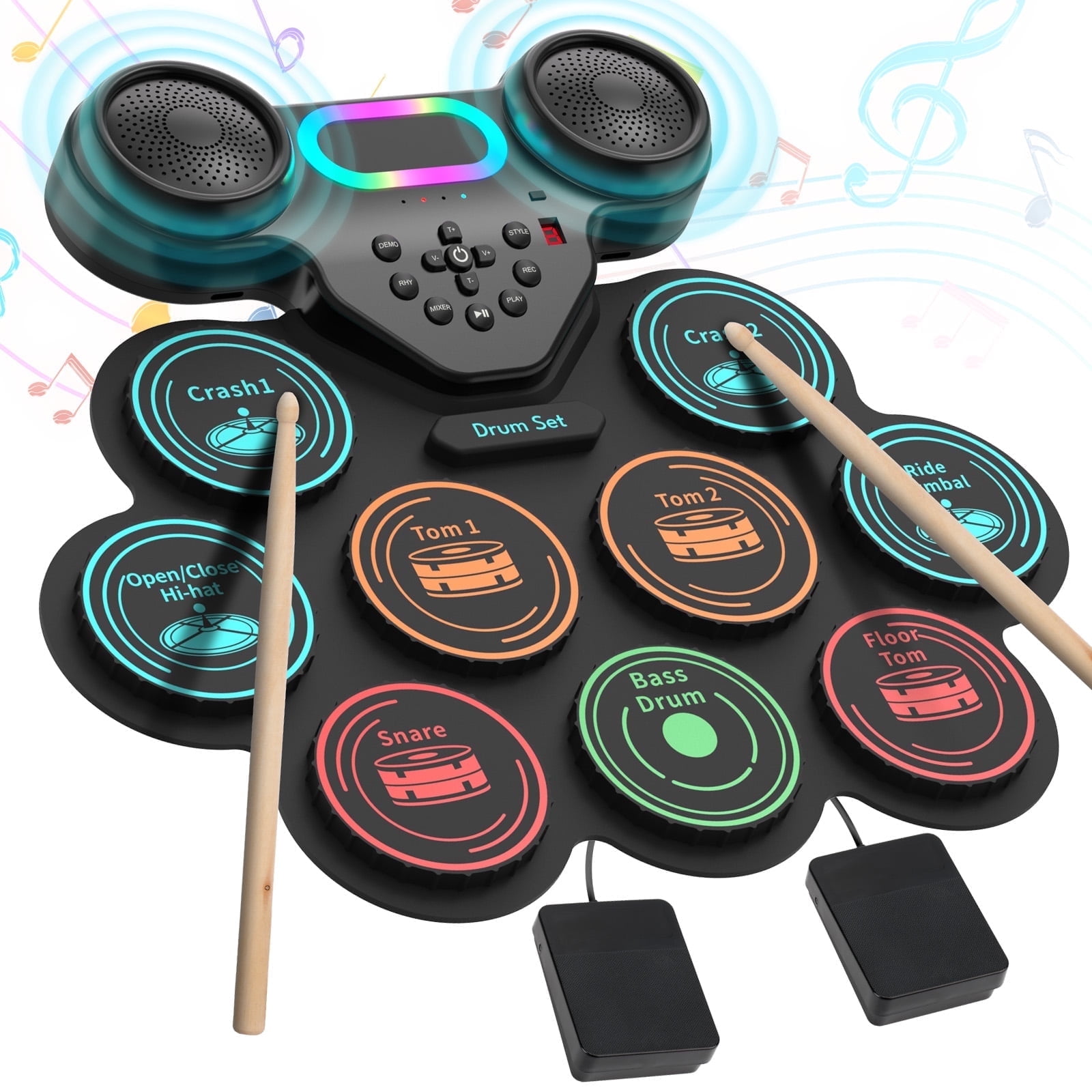 Ficcug Electronic Drum Set for Kids Adults,9 Pads Portable MIDI Roll-up ...