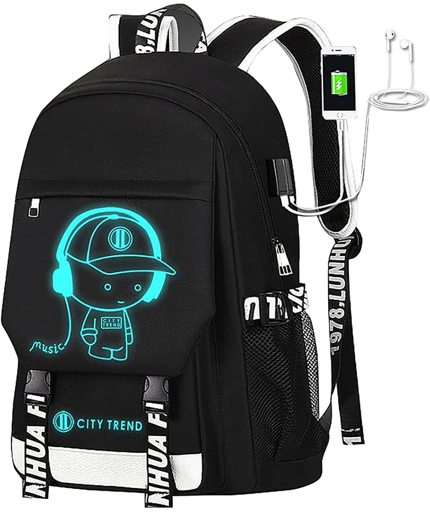 Ficcug Luminous School Bags Backpacks,16" Laptop Backpack with USB ...