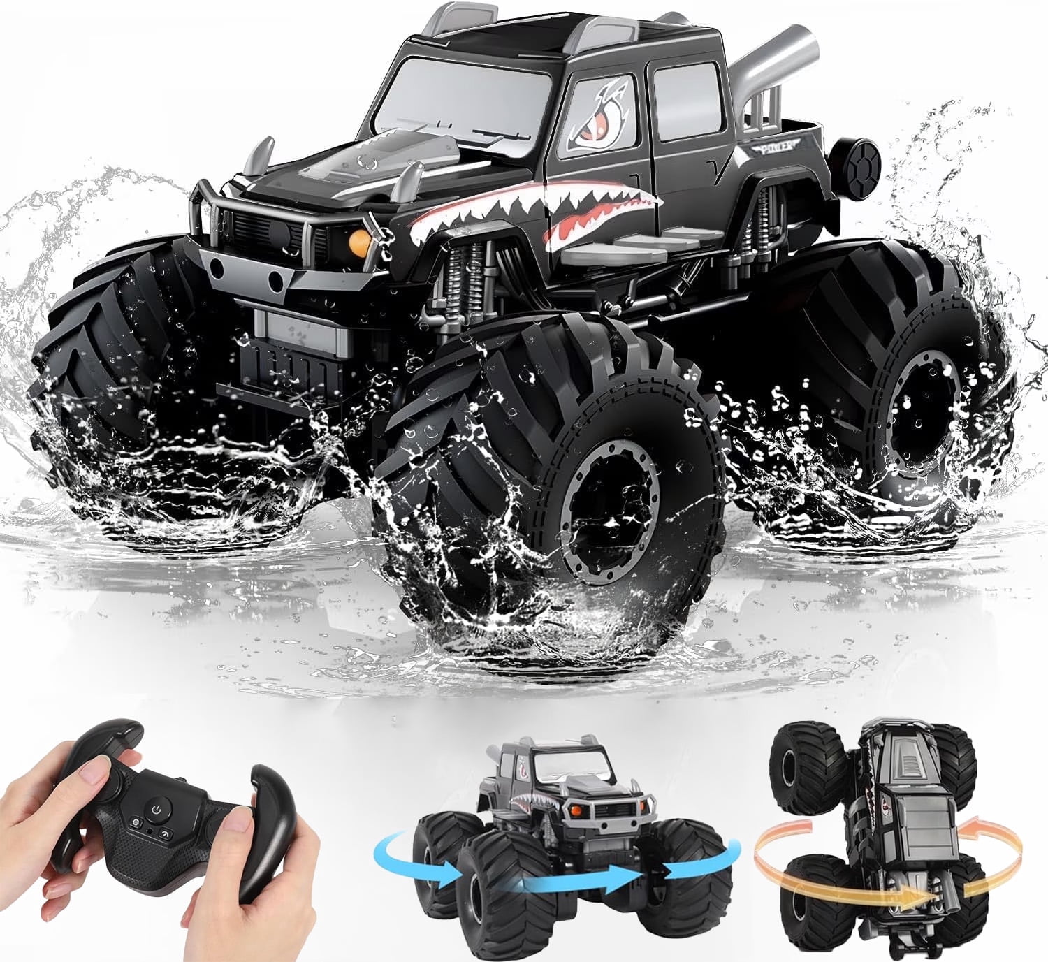 Ficcug Remote Control Cars,2 in 1 Land Water Monster Truck Toy,1:16 4WD ...