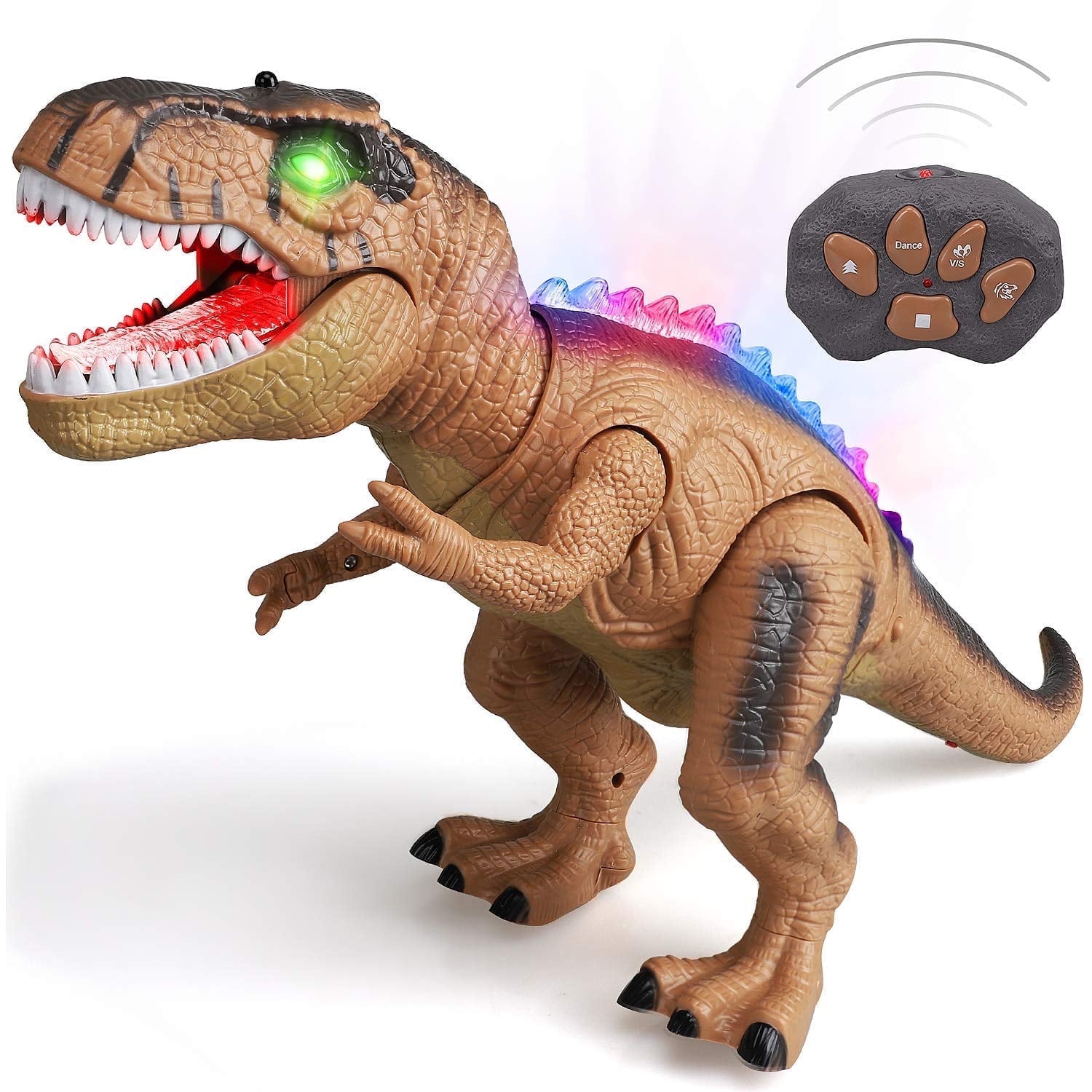 Ficcug Remote Control Dinosaur Toys for Boys,Walking RC Robot Toys with Light-Up LED Eyes Body ...
