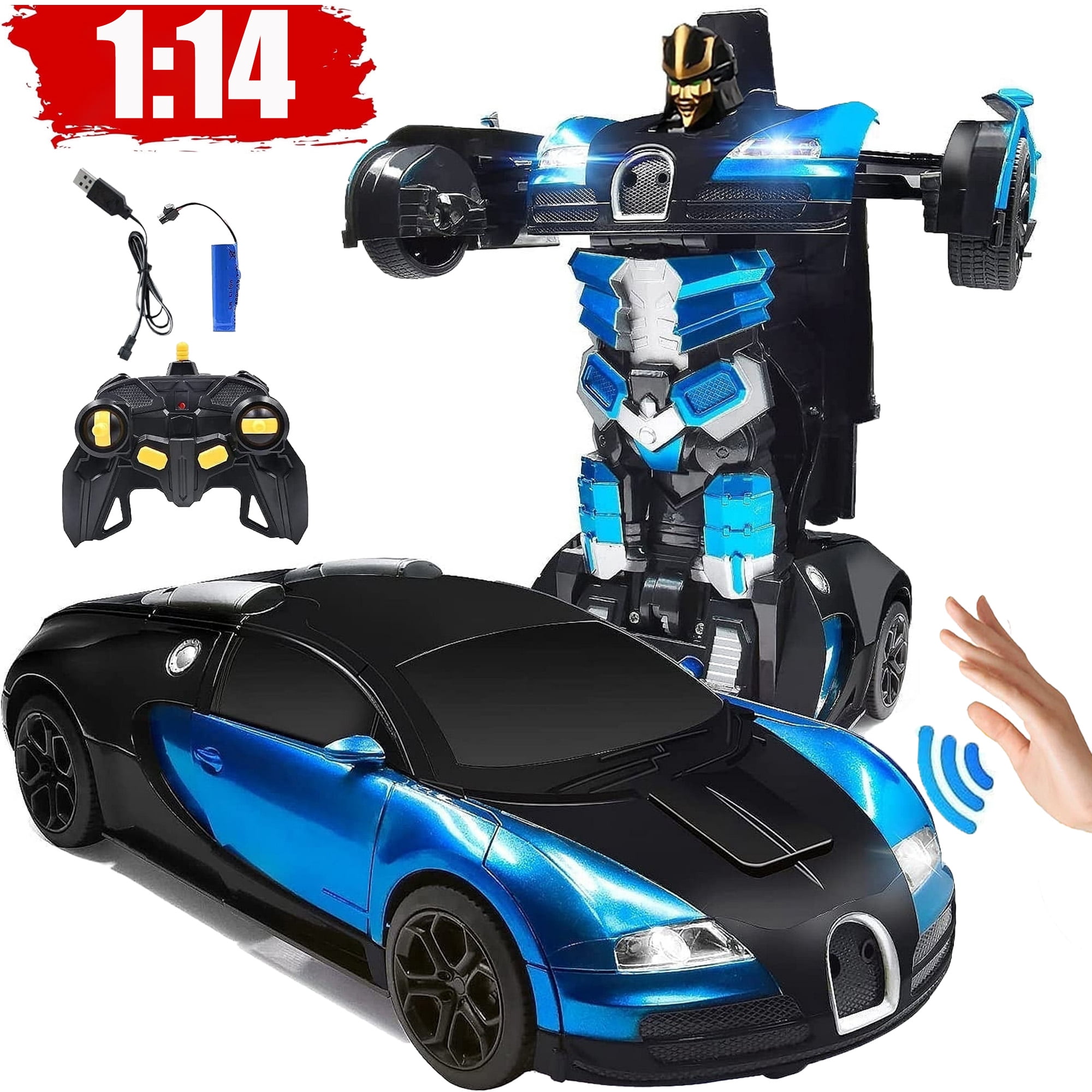 Ficcug 2.4GHz Transforming RC Car Robot, 1/14 Scale with LED, Sounds ...