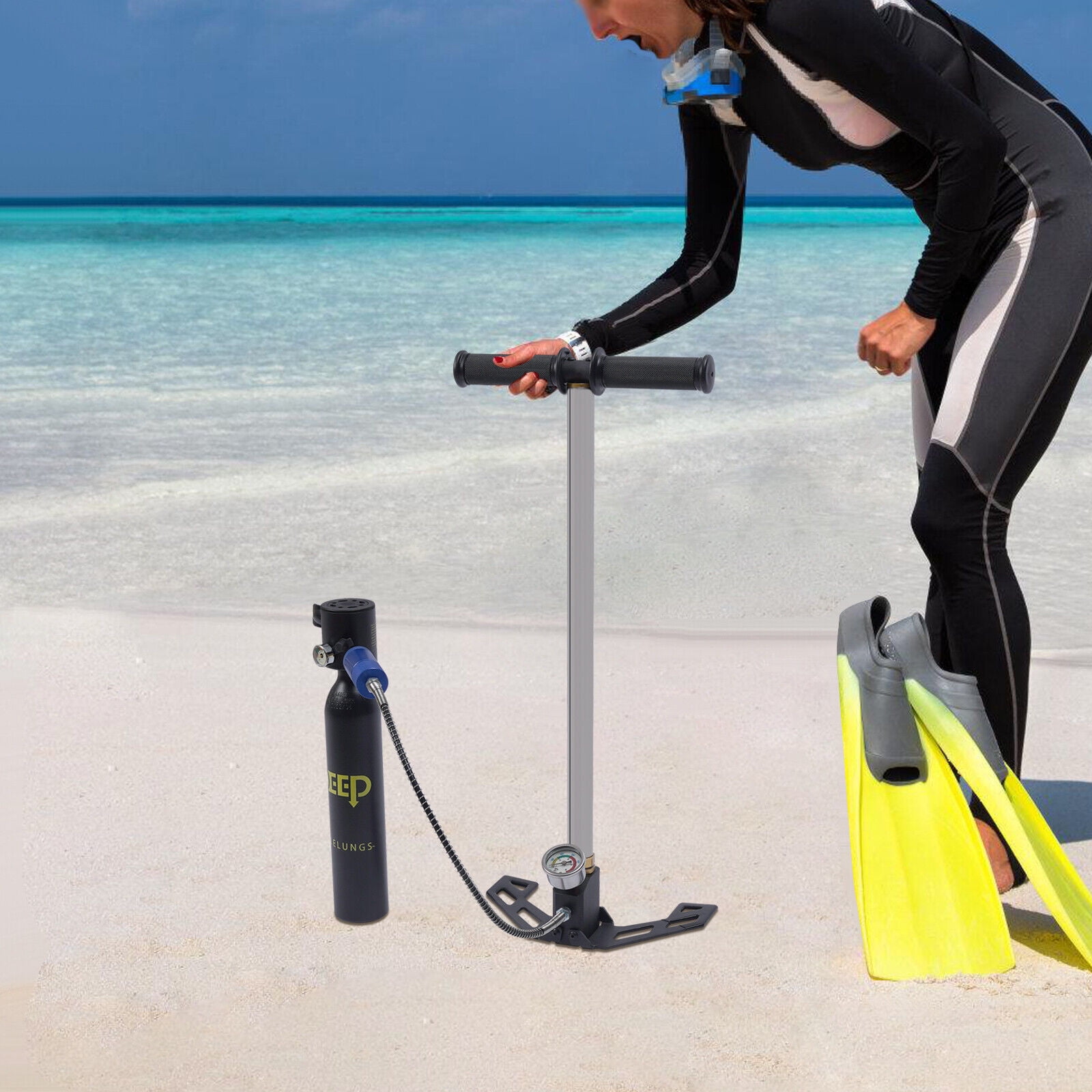 Fichiouy 0.5L Oxygen Tank with 4500PSI Pump, Mini Scuba Diving ...