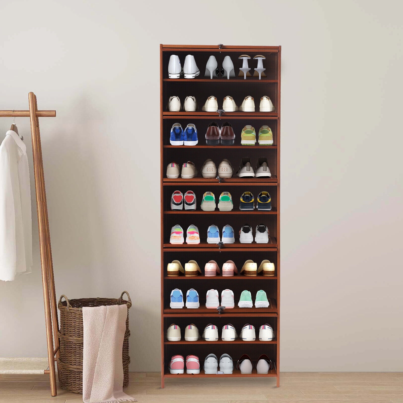 Fichiouy 10 Tier Freestanding Shoes Heels Storage Cabinet with Doors ...