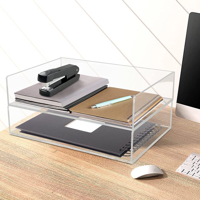 Fichiouy 2 Tier Modern Clear Acrylic Home / Office Desktop Document ...