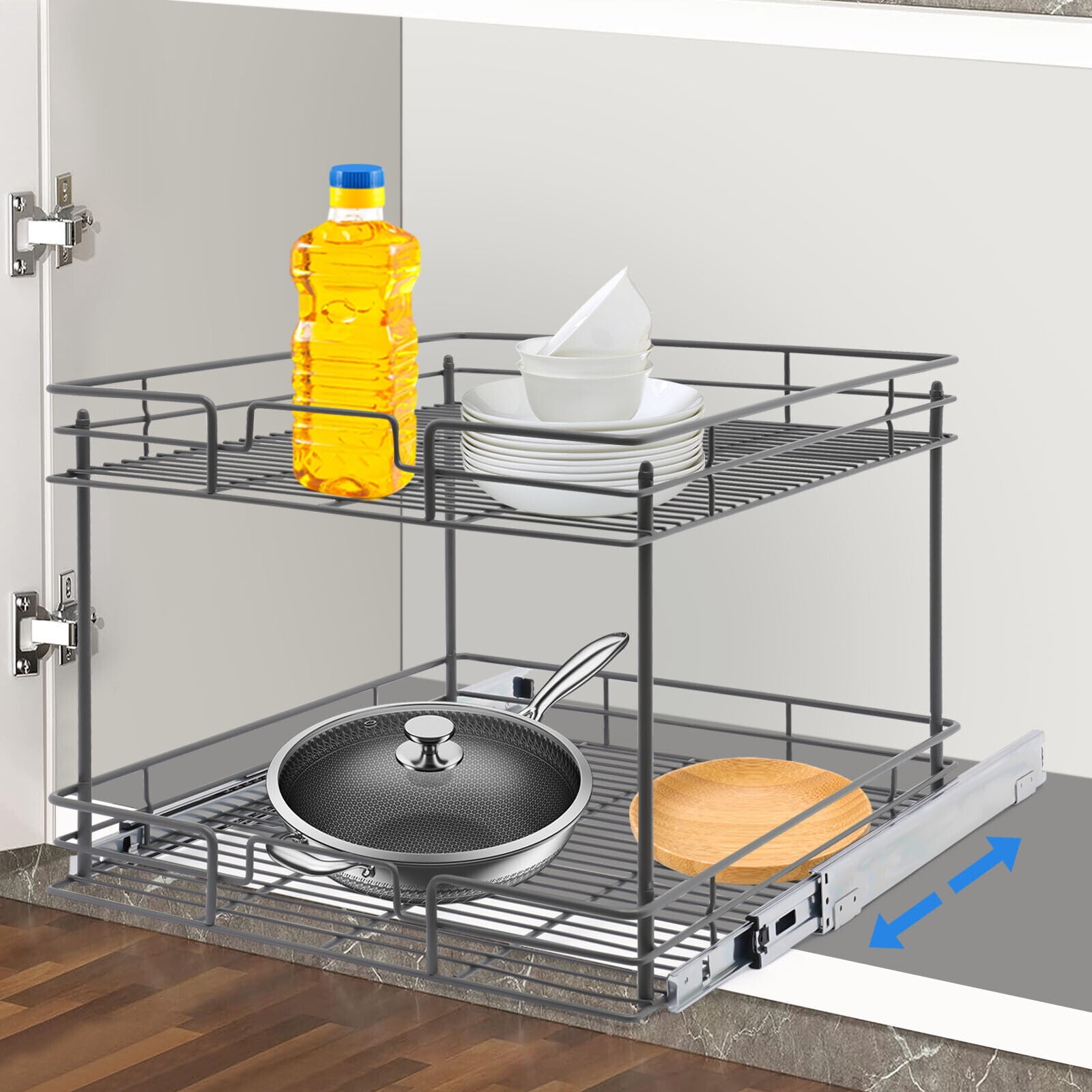 Fichiouy 2 Tier Pull-out Cabinet Organizer Rack Slide Out Drawers ...