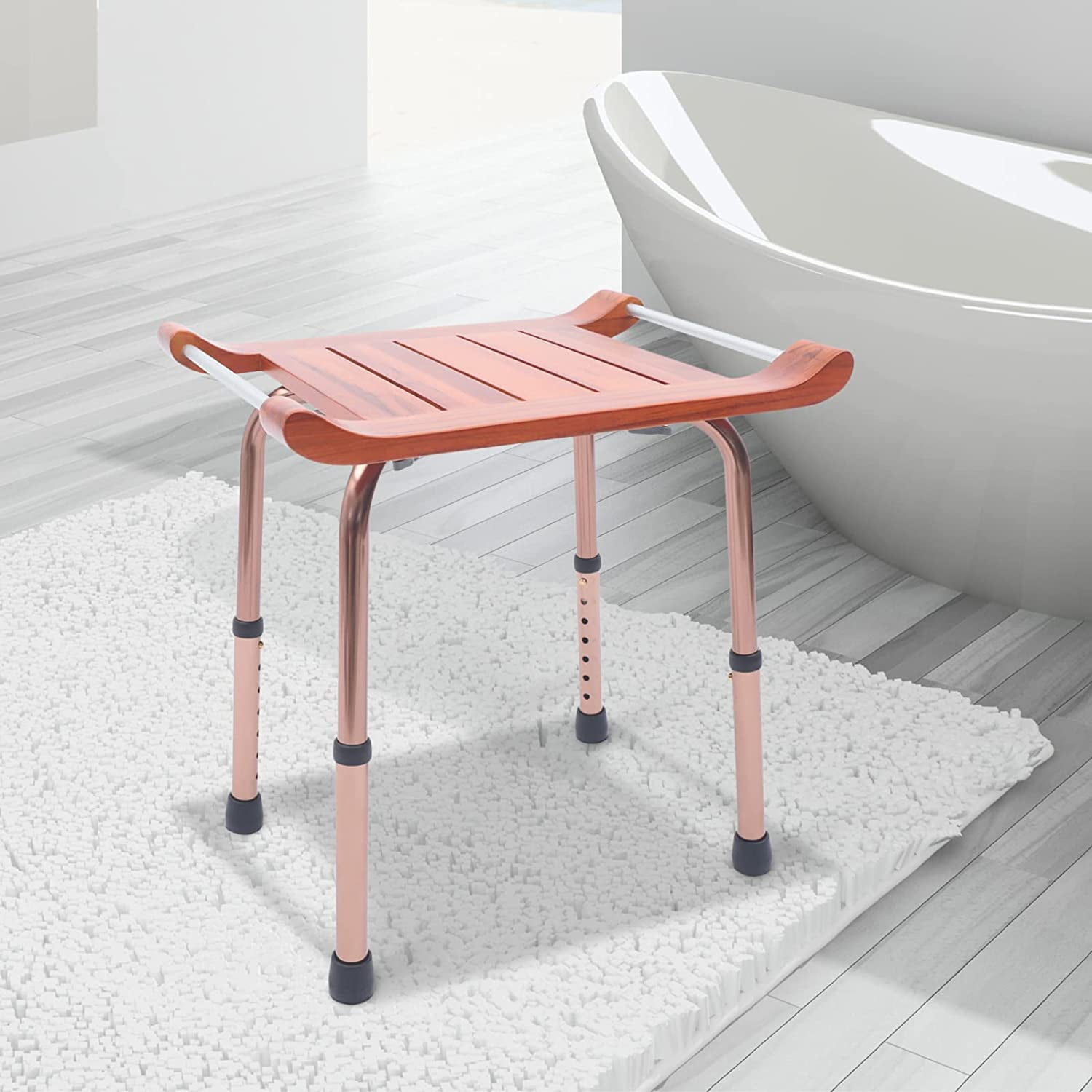 Fichiouy 20'' Teak Shower Stool Bathroom Stool SPA Sit Seat Chair Non ...