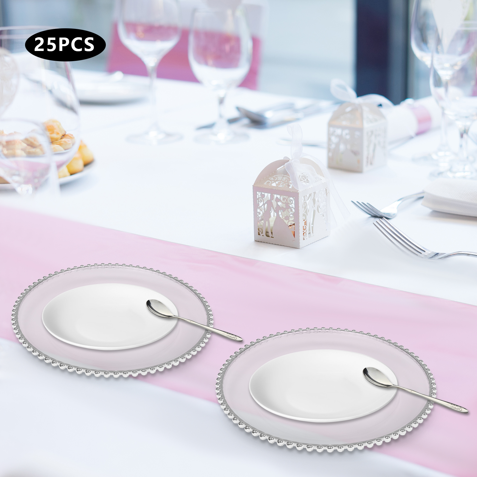 Fichiouy 25 Pcs Clear Charger Plates 12.6" Plastic Round Table Charger ...