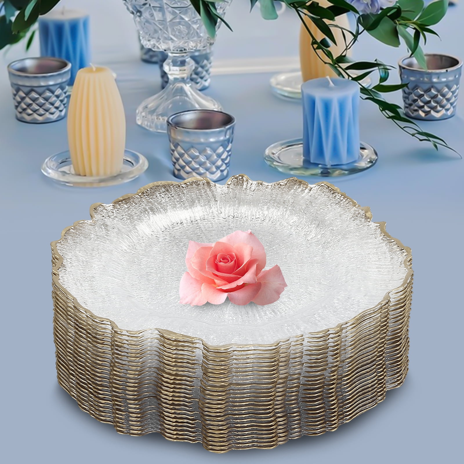 Fichiouy 25Pcs Clear Charger Plates Flower Shape Table Charger Plates ...