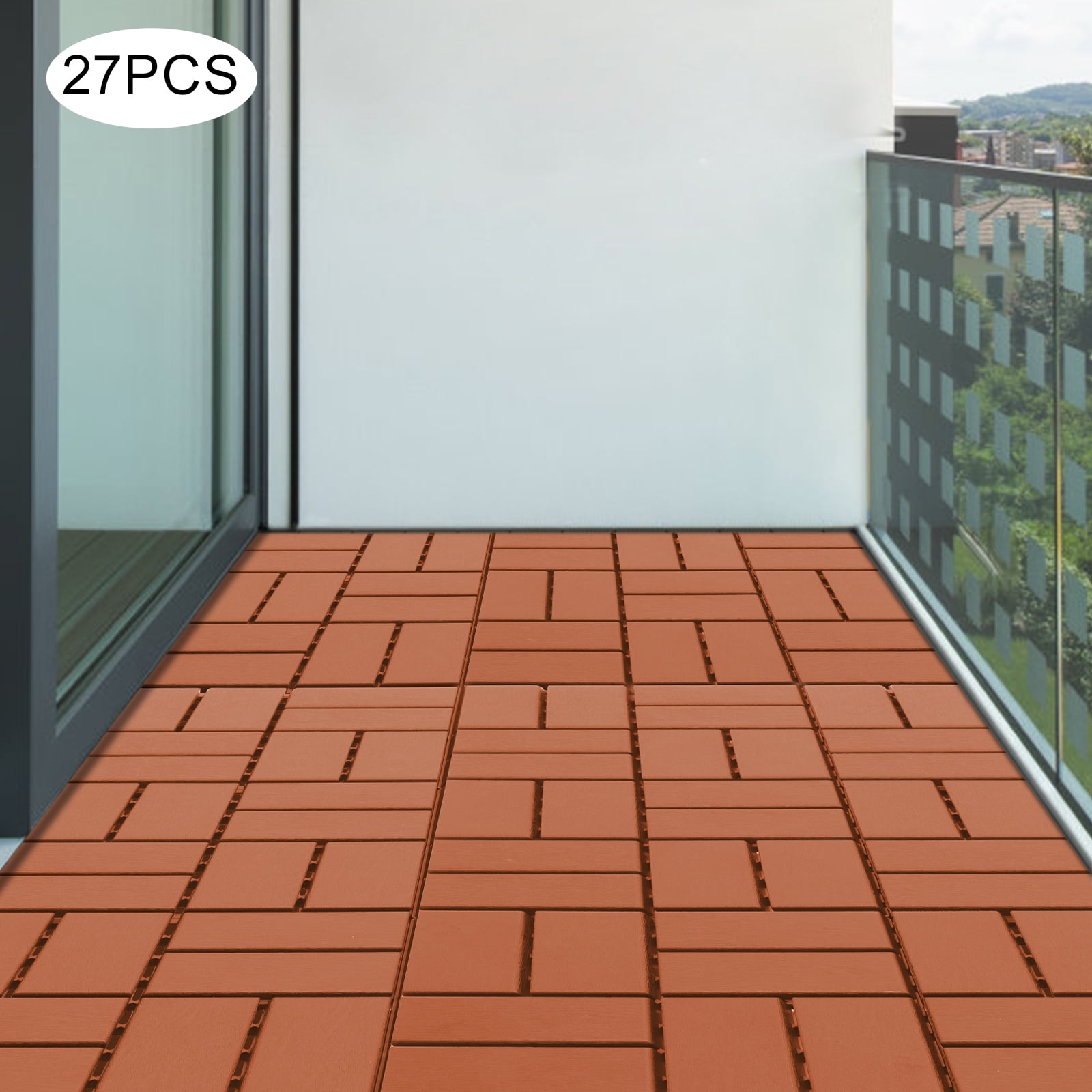 Fichiouy 27 Pcs Plastic Composite Interlocking Deck Tiles Decking ...