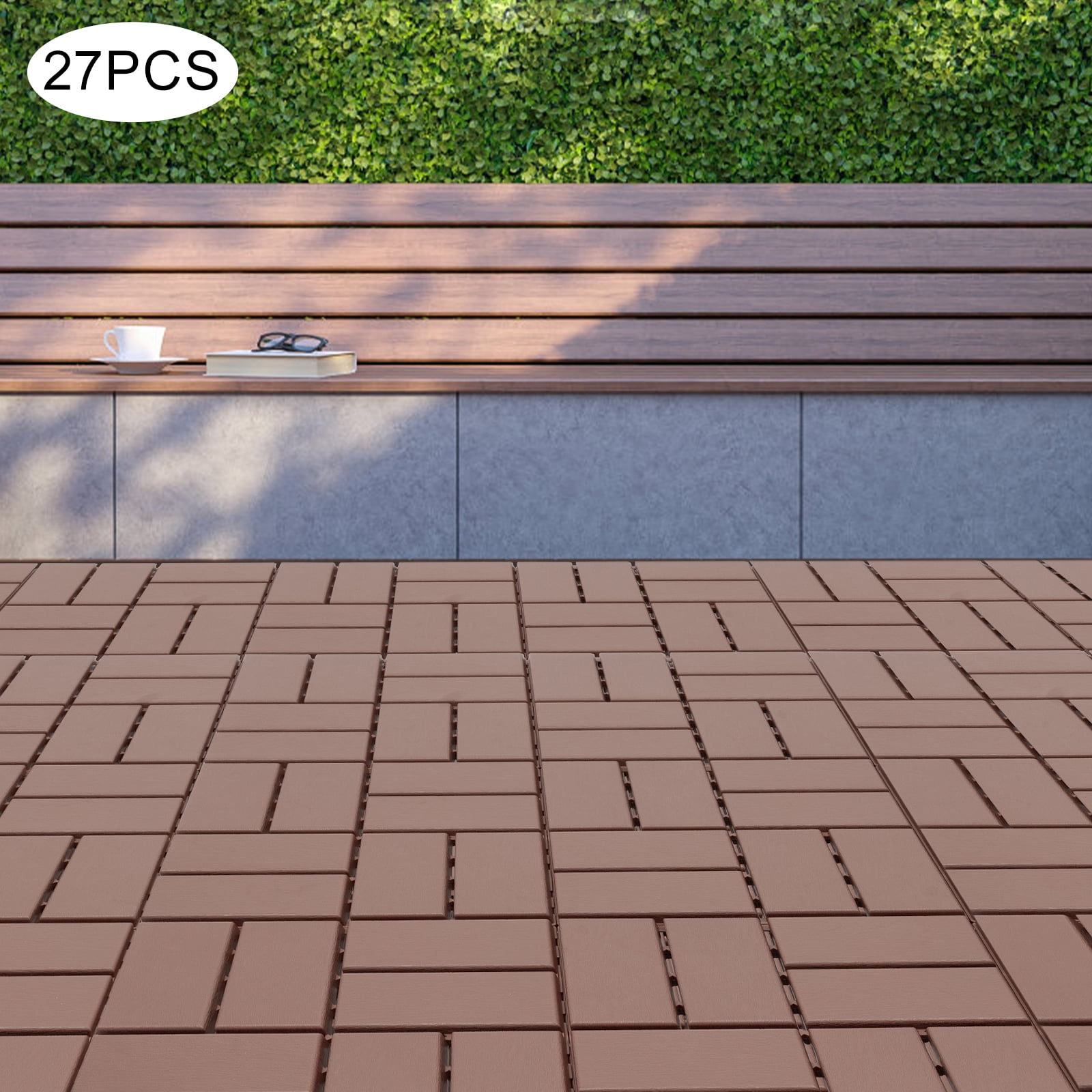 Fichiouy 27 Pcs Plastic Composite Interlocking Deck Tiles Decking ...