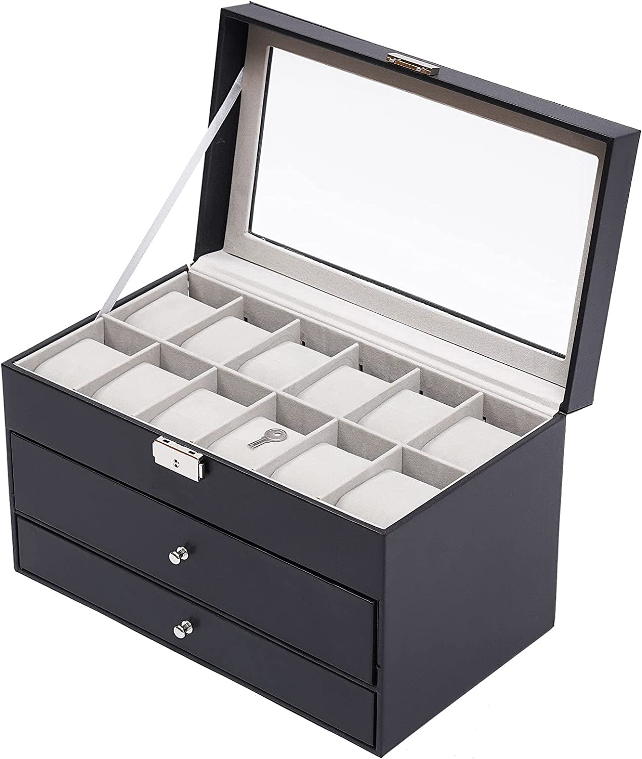 Fichiouy 3 Layers 25 Slot Jewelry Storage Organizer Sunglasses Watch ...