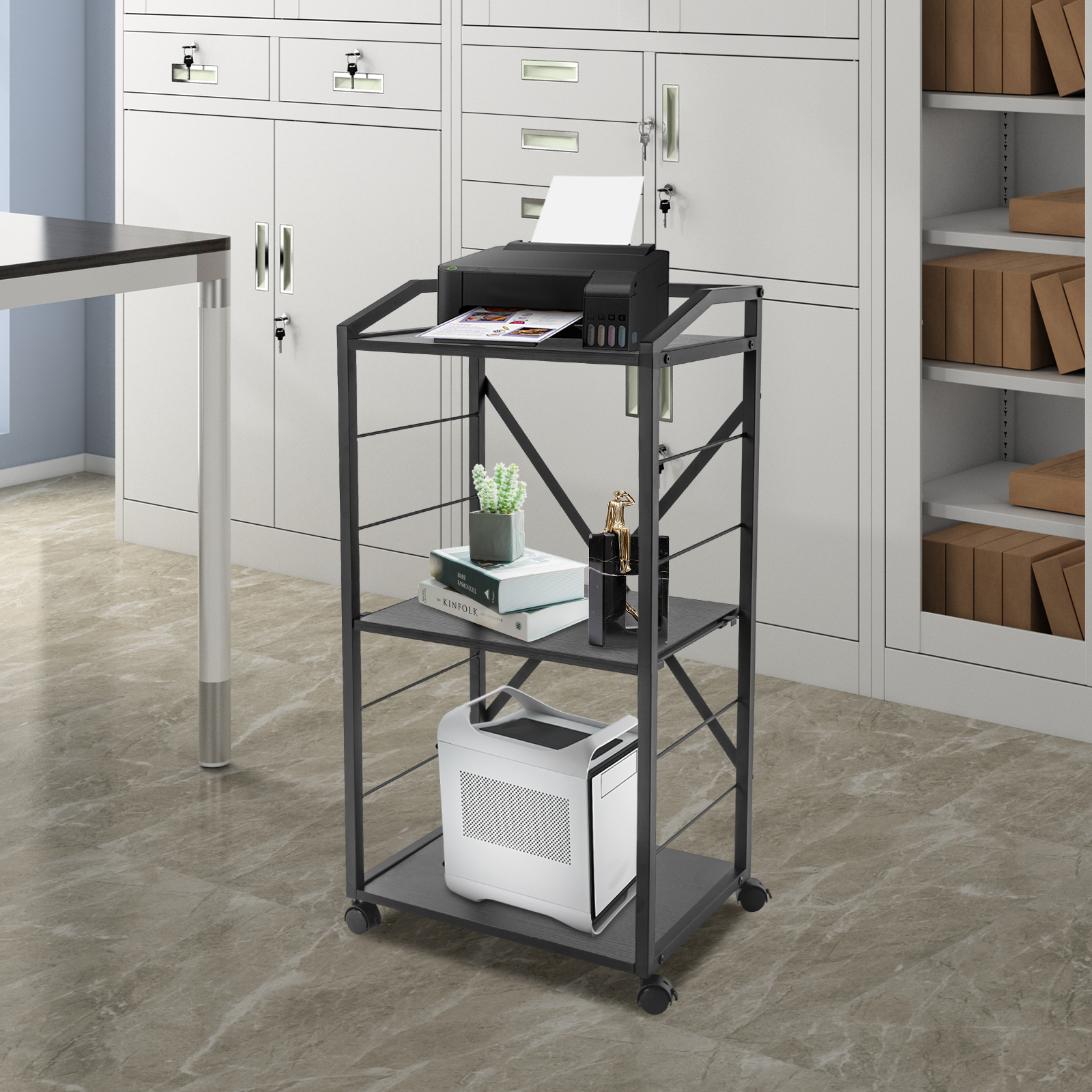 Fichiouy 3-Tiers Mobile Printer Stand with Wheels Mobile Computer ...