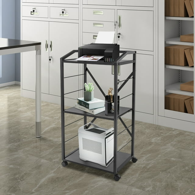 Fichiouy 3-Tiers Mobile Printer Stand with Wheels Mobile Computer ...
