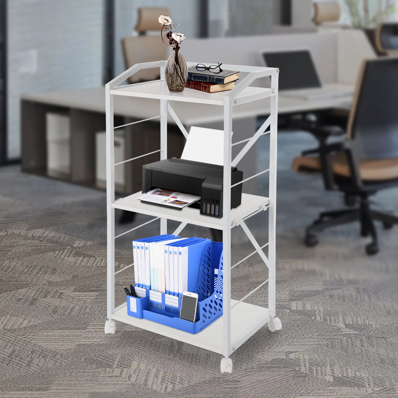 Fichiouy 3-Tiers Mobile Printer Stand with Wheels Mobile Computer ...