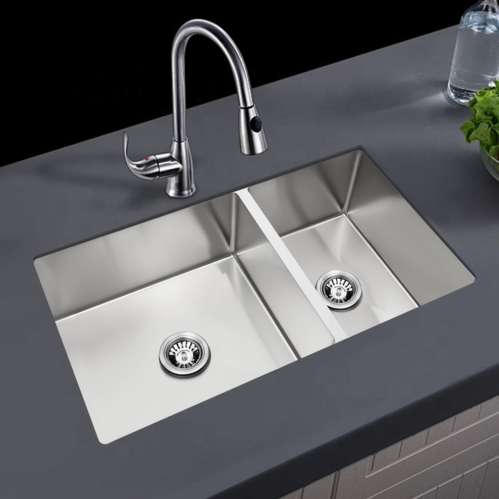 Fichiouy 33*19*9" Drop-in Kitchen Sink Workstation 2 Bowl Kitchen Sink ...