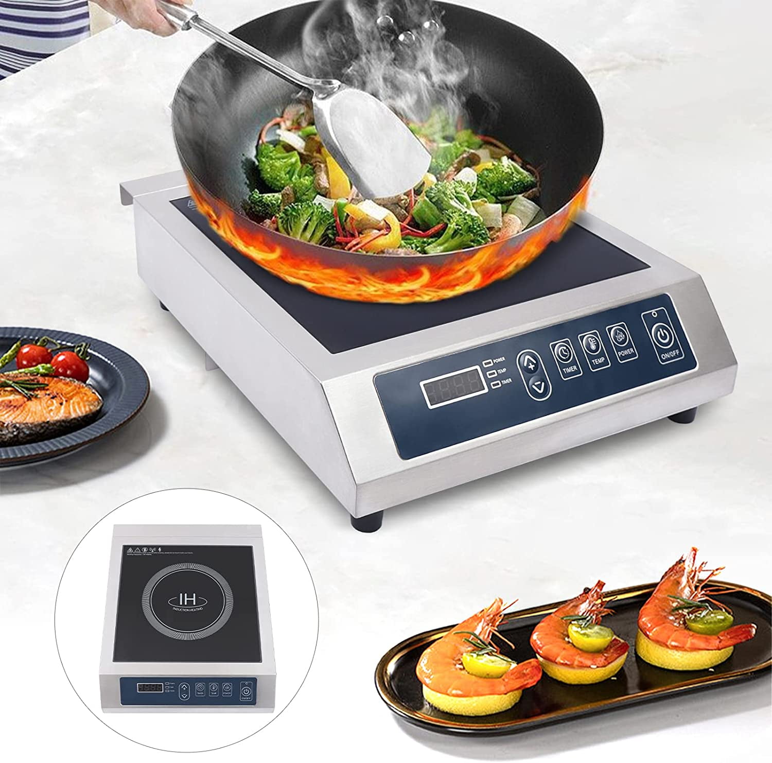 Fichiouy 3500W Induction Cooktop Portable High Power Black Crystal ...