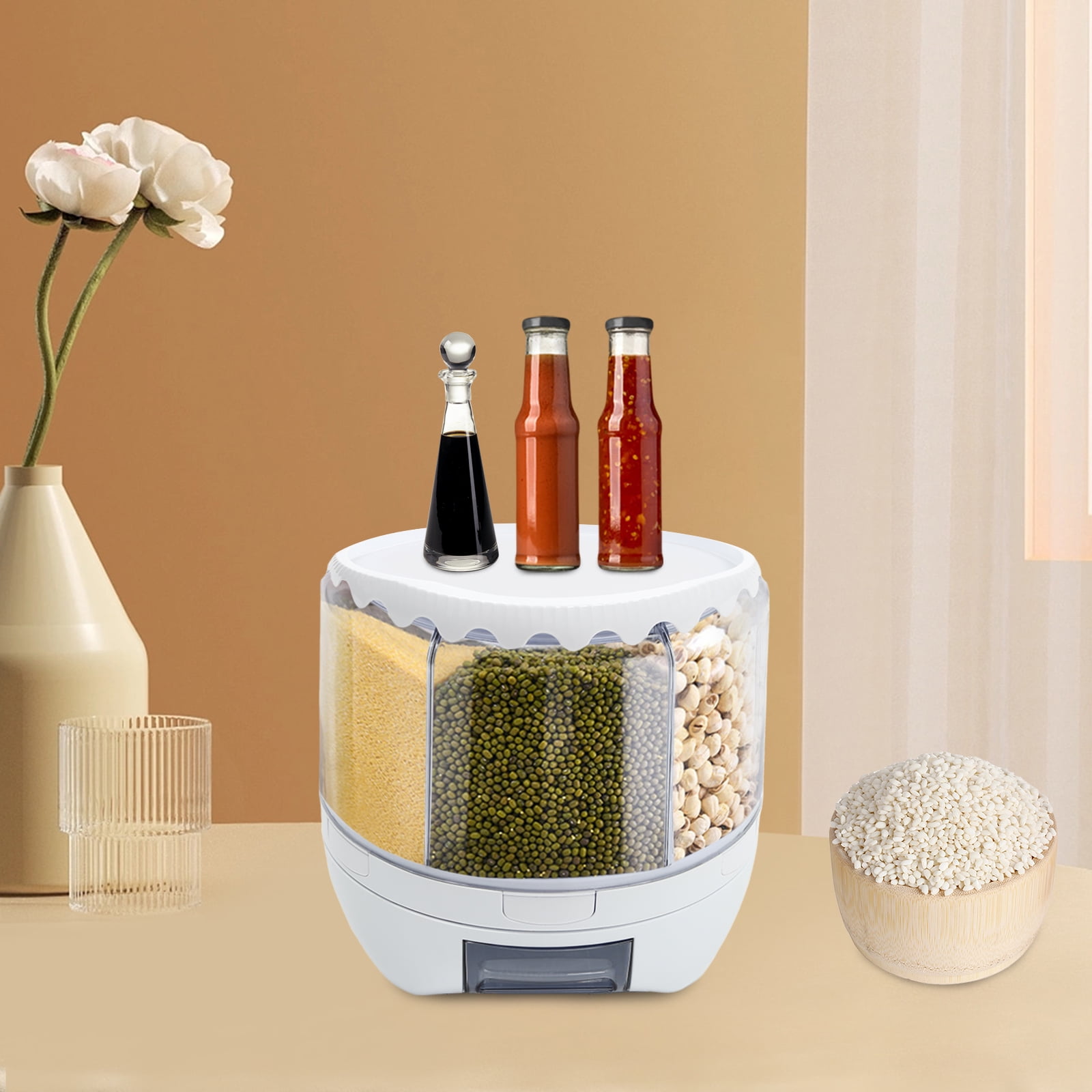 Fichiouy 360° Rotatable Cereal Dispenser One-Click Rice Output Visible ...