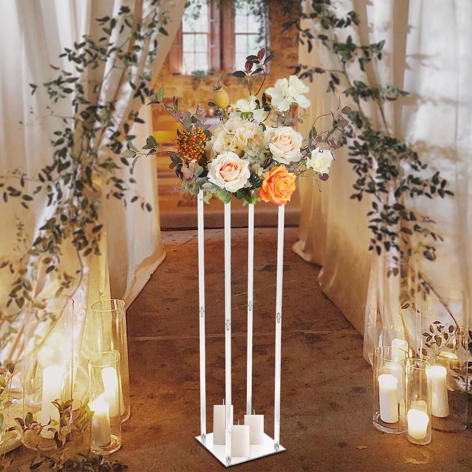 Fichiouy 39" Wedding Flower Stand Clear Acrylic Pillar Floral Display ...