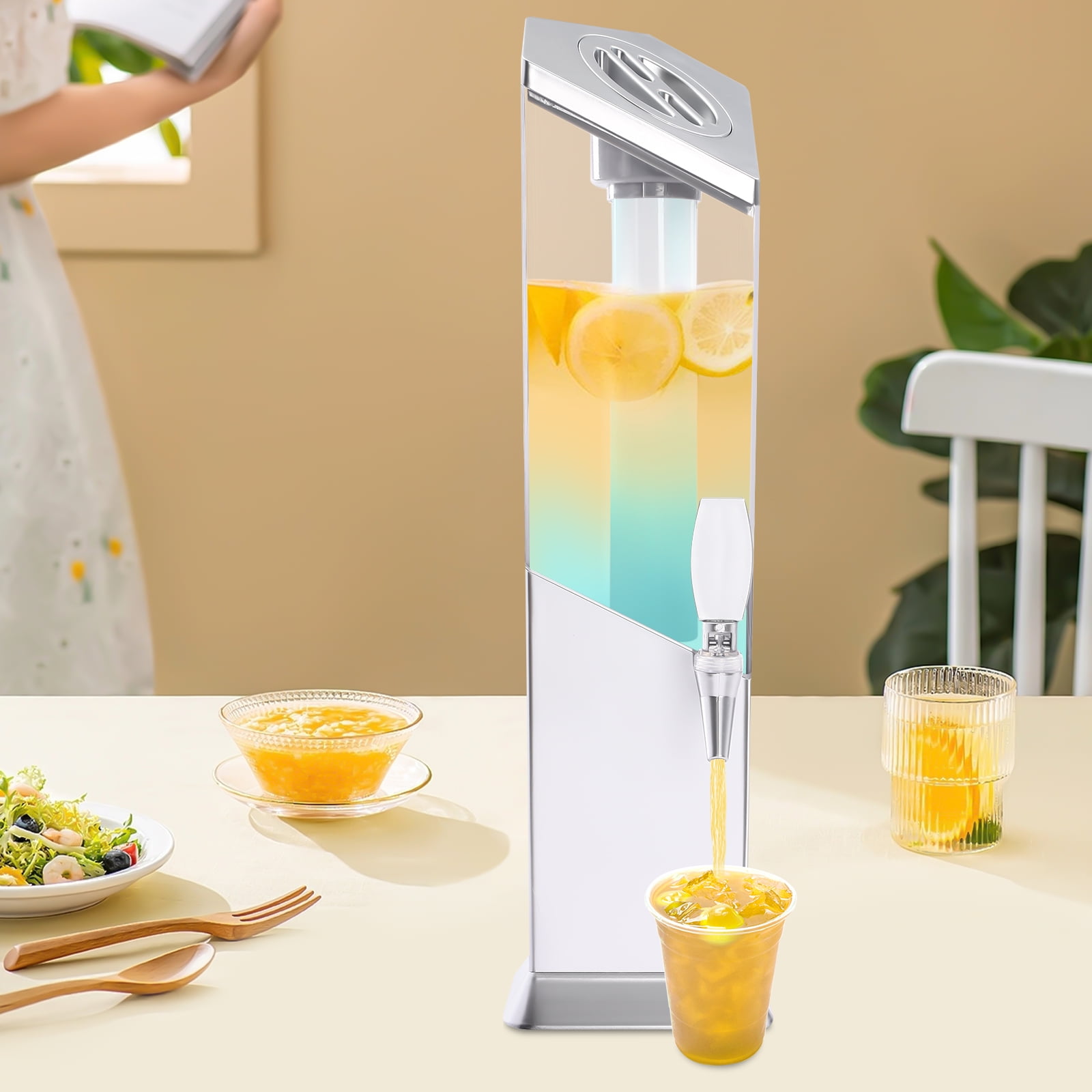Fichiouy 3L Beverage Dispenser Tower with Ice Tube and LED Light Beer ...