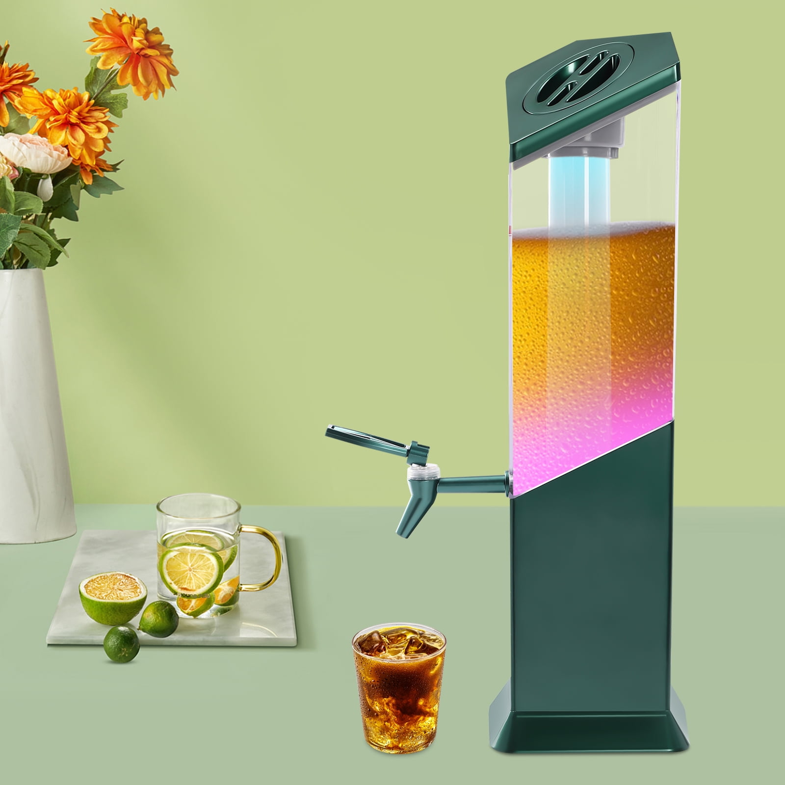 Fichiouy 3L Beverage Dispenser Tower with Ice Tube and LED Light Beer ...