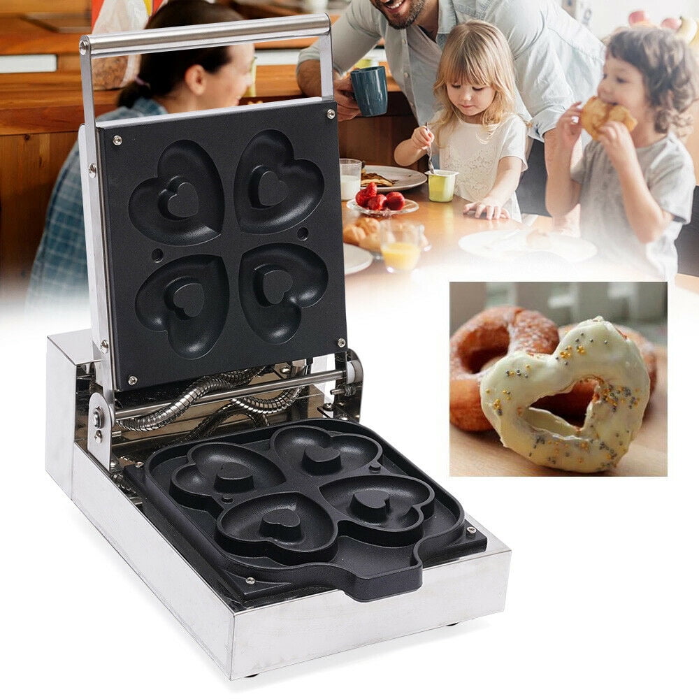 Fichiouy 4-Hole Mini Donut Maker Commercial Waffle Machine Heart Shaped ...