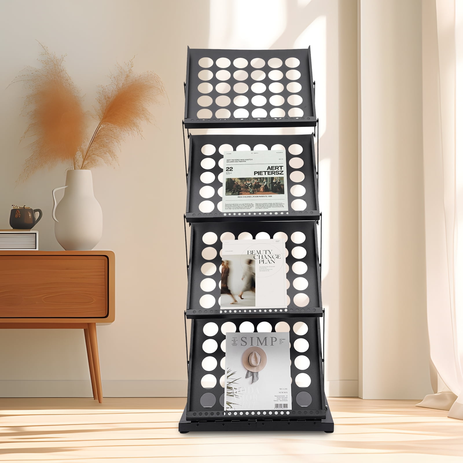 Fichiouy 4 Pockets Foldable Brochure Display Stand Magazine Catalog ...