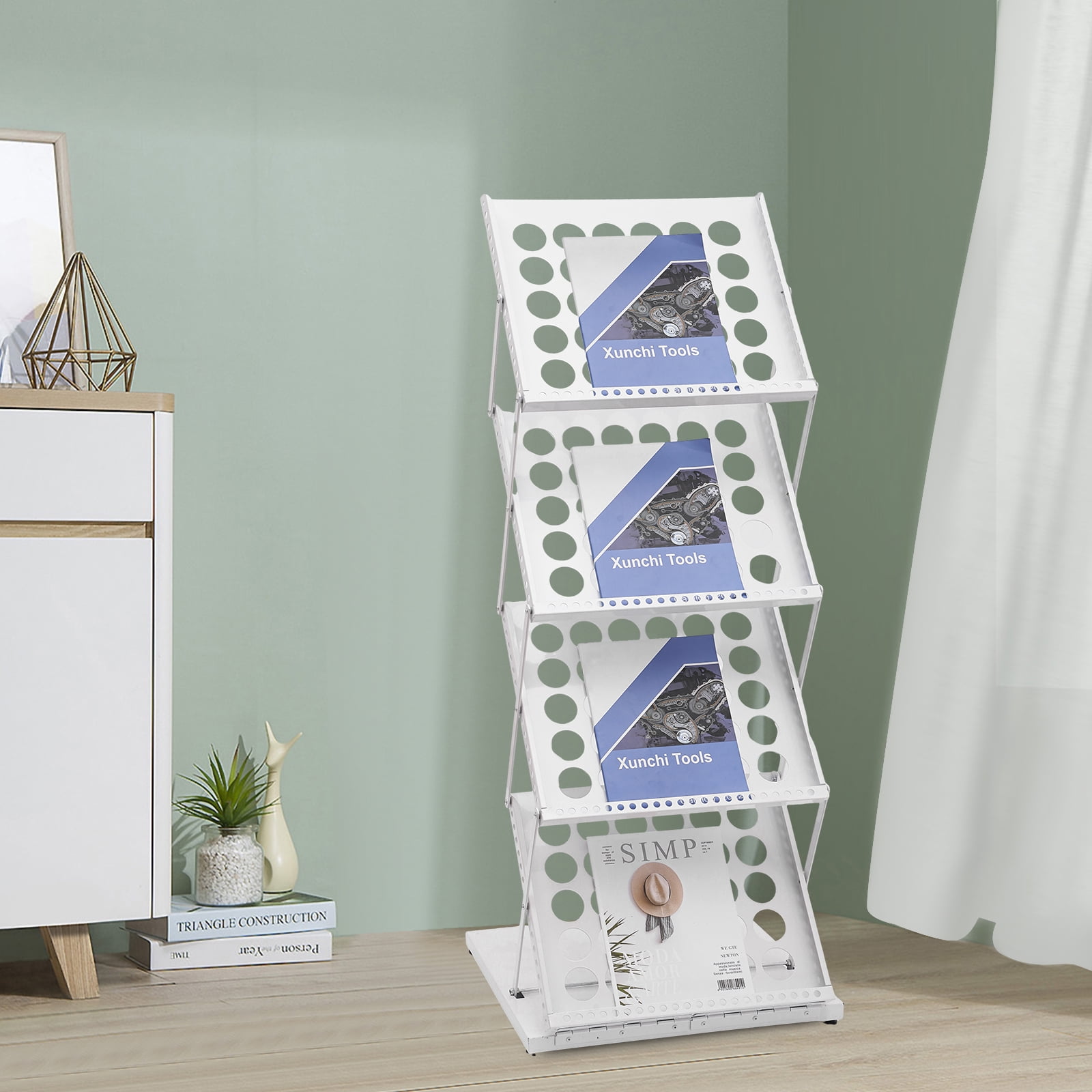 Fichiouy 4 Pockets Foldable Brochure Display Stand Magazine Catalog ...