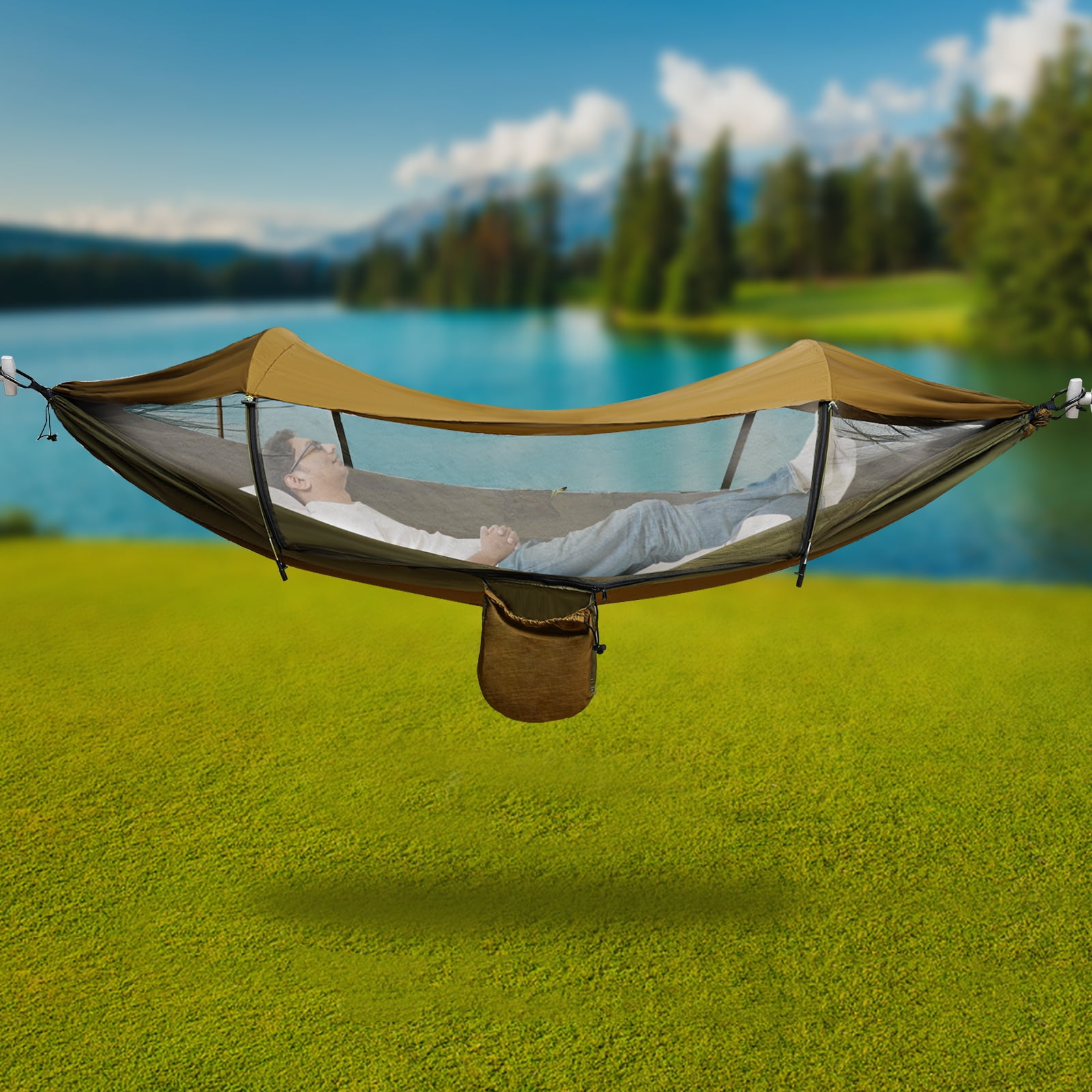 Fichiouy 4 in 1 Camping Hammock with Net & Rainfly Cover Lightweight ...