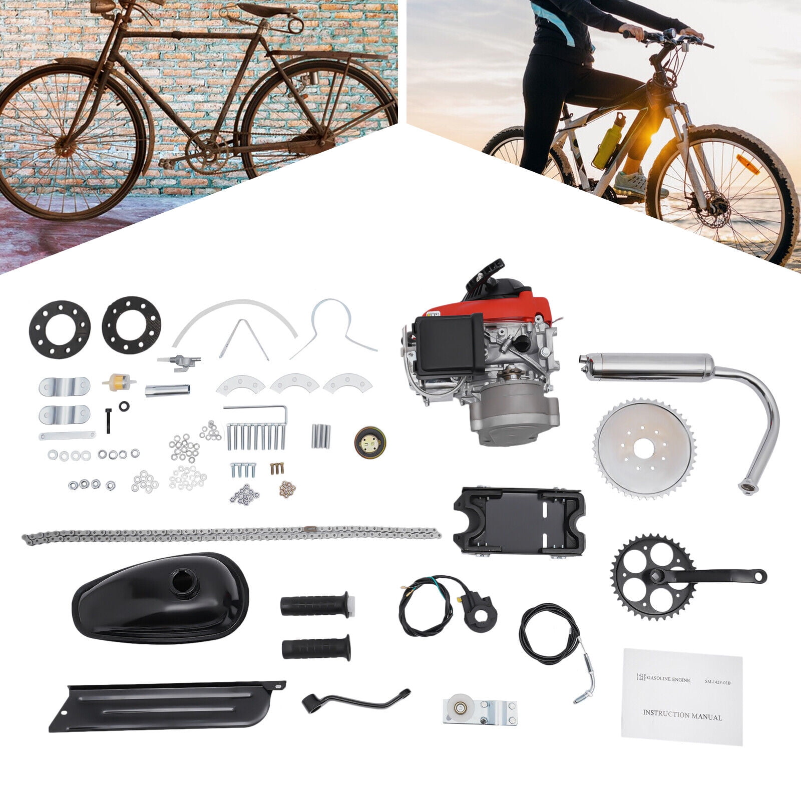 Fichiouy 53CC 4-Stroke Gas Petrol Motorized Bicycle Kit Air-Cooled ...