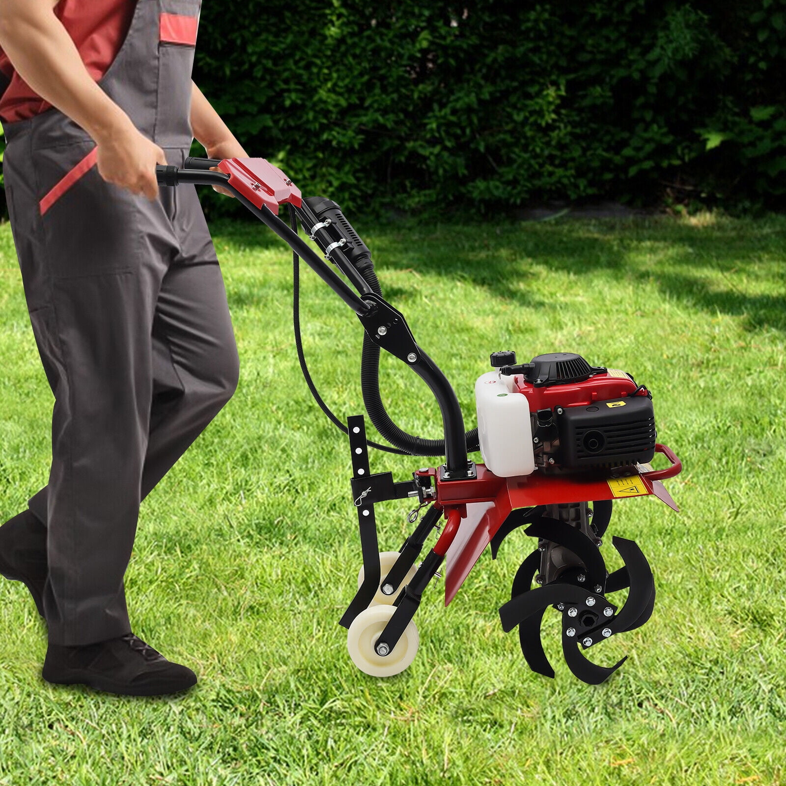 Fichiouy 63cc 4-Stroke Gas Power Equipment Portable Gas Garden Tiller ...