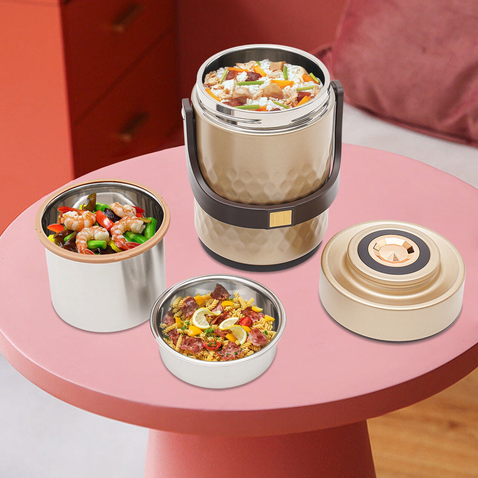 Fichiouy 67oz 3 Layer Insulated Food Thermos Jar Sealed Stackable Soup ...