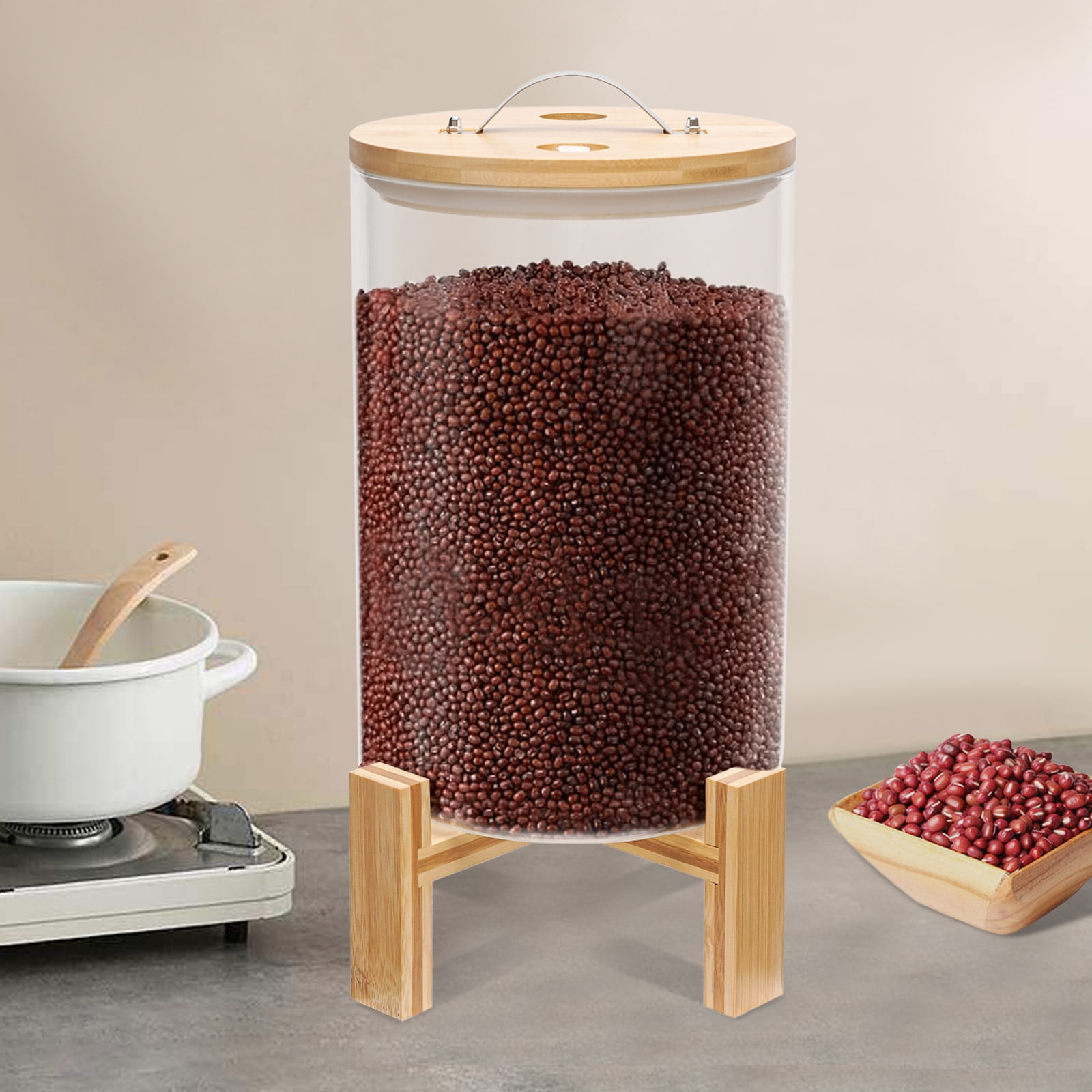 Fichiouy 8.5Qt Transparent Glass Rice Containers Round Food Storage Jar ...