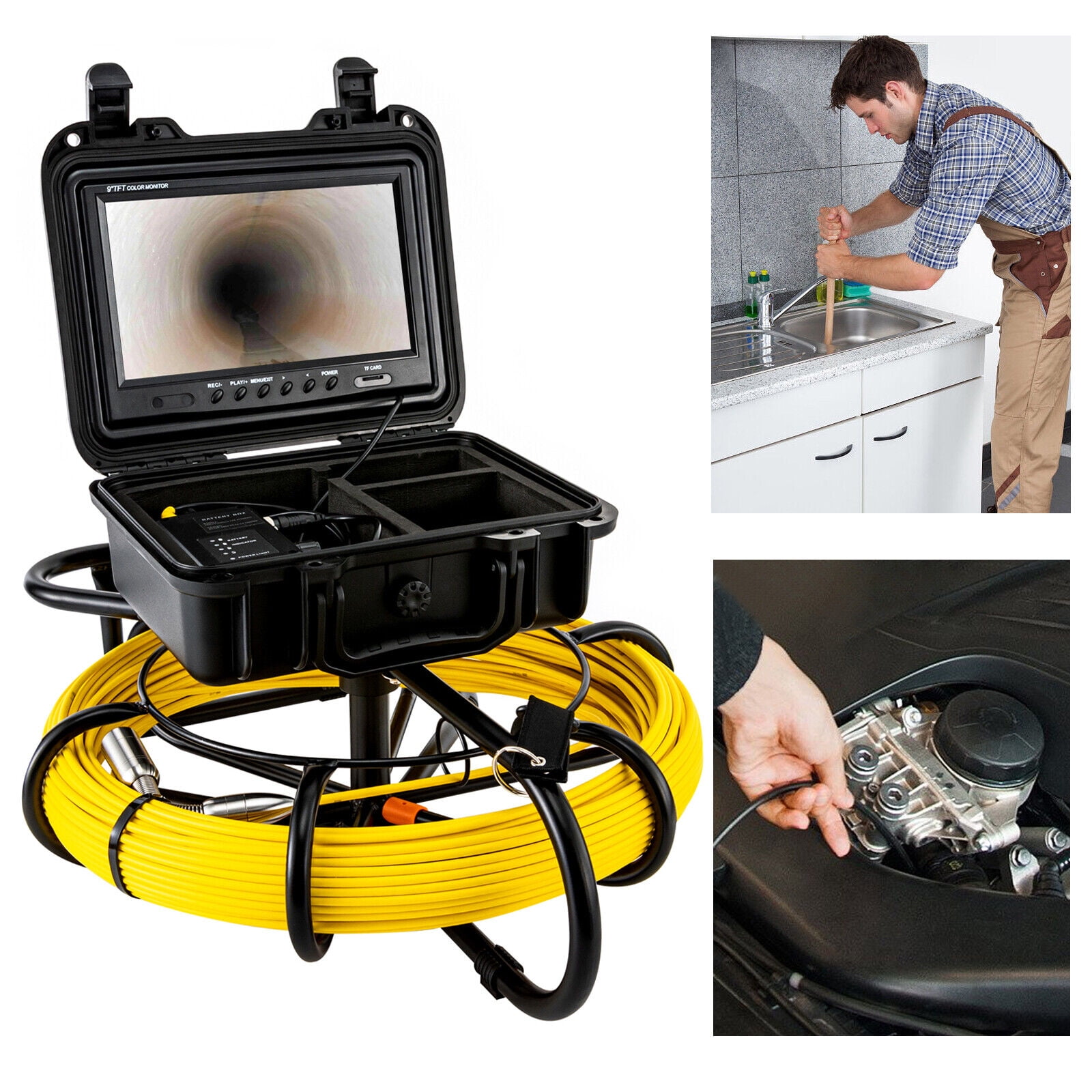 Fichiouy 9" Monitor Inspection Video Camera IP681000TVL Drain Sewer ...