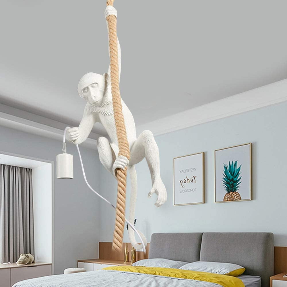 Fichiouy Chandelier Vintage Hemp Rope Monkey Pendant Light Fixture ...