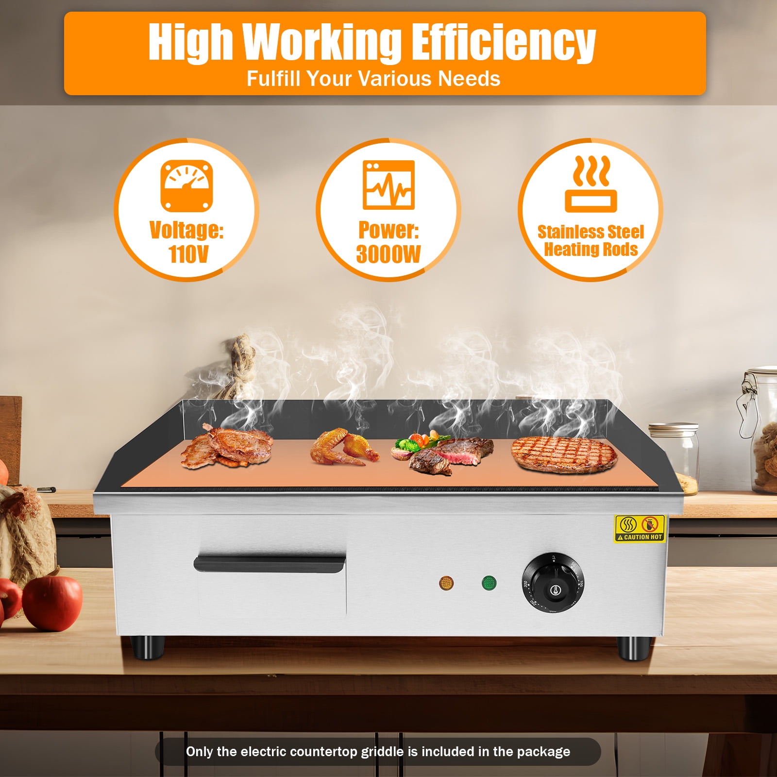 Fichiouy Electric Flat Top Grill 3000W Commercial Countertop Griddle ...