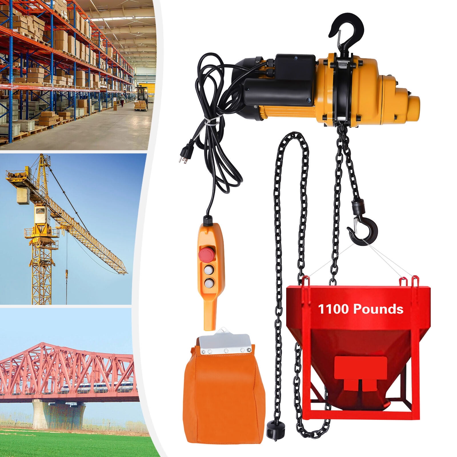 Fichiouy Electric Hoist 1100Lbs with Wireless Remote Control Double ...