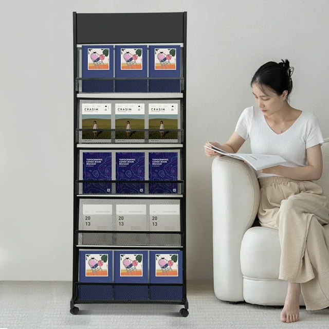 Fichiouy Floor-Standing Magazine Rack with Wheels Magazine Holders 5 ...
